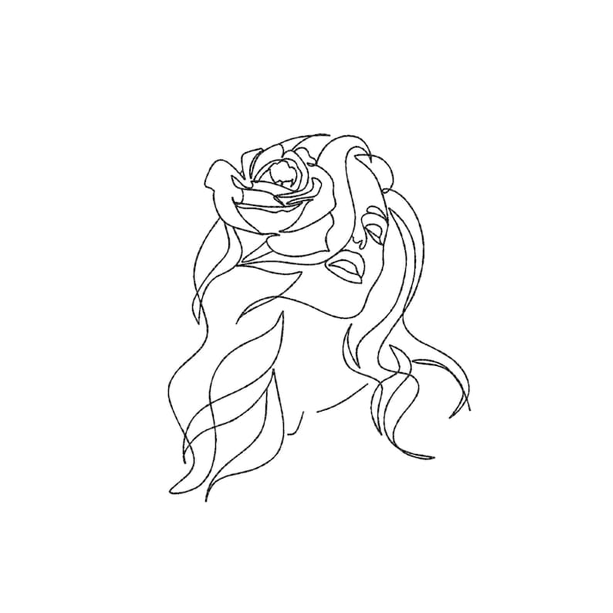 Woman with a Rose Embroidery Design, One Line Art Embroidery - Inspire ...