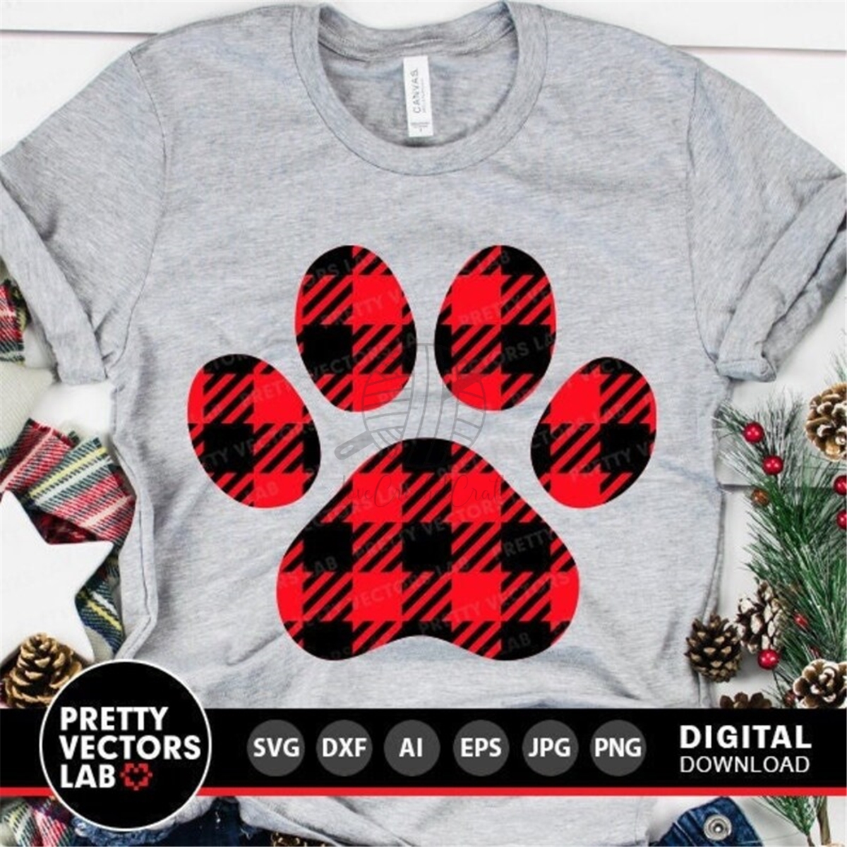 Buffalo Plaid Paw Print Svg, Christmas Paw Svg, Dxf, Eps, Pn - Inspire ...