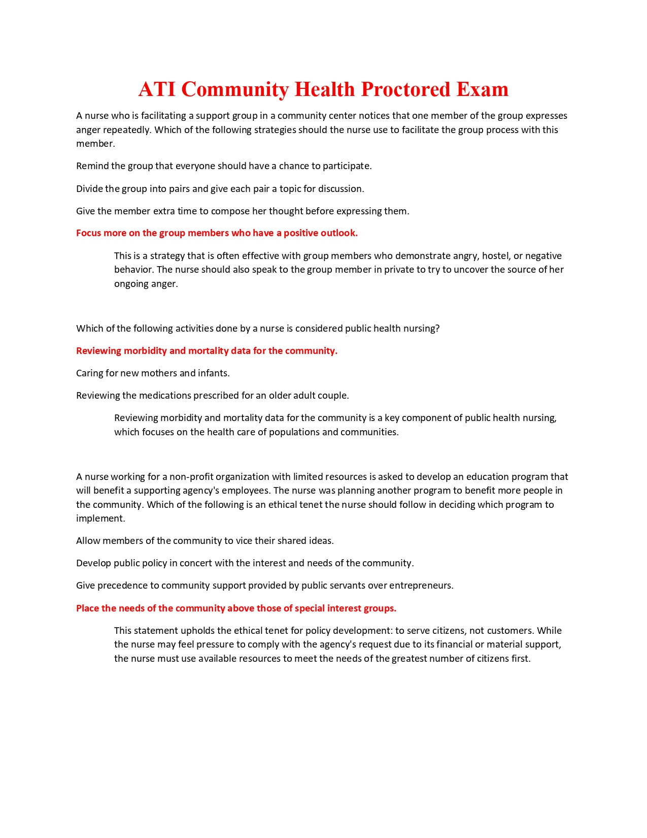 ATI Community Health Proctored Exam - Inspire Uplift