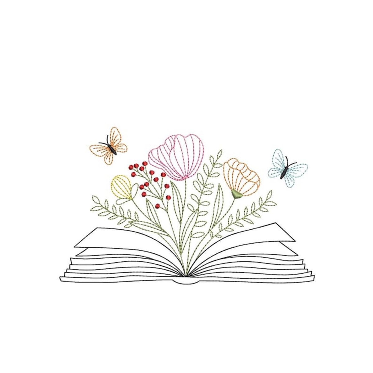 Floral Book Embroidery Design, 4 sizes, Instant Download | Inspire Uplift