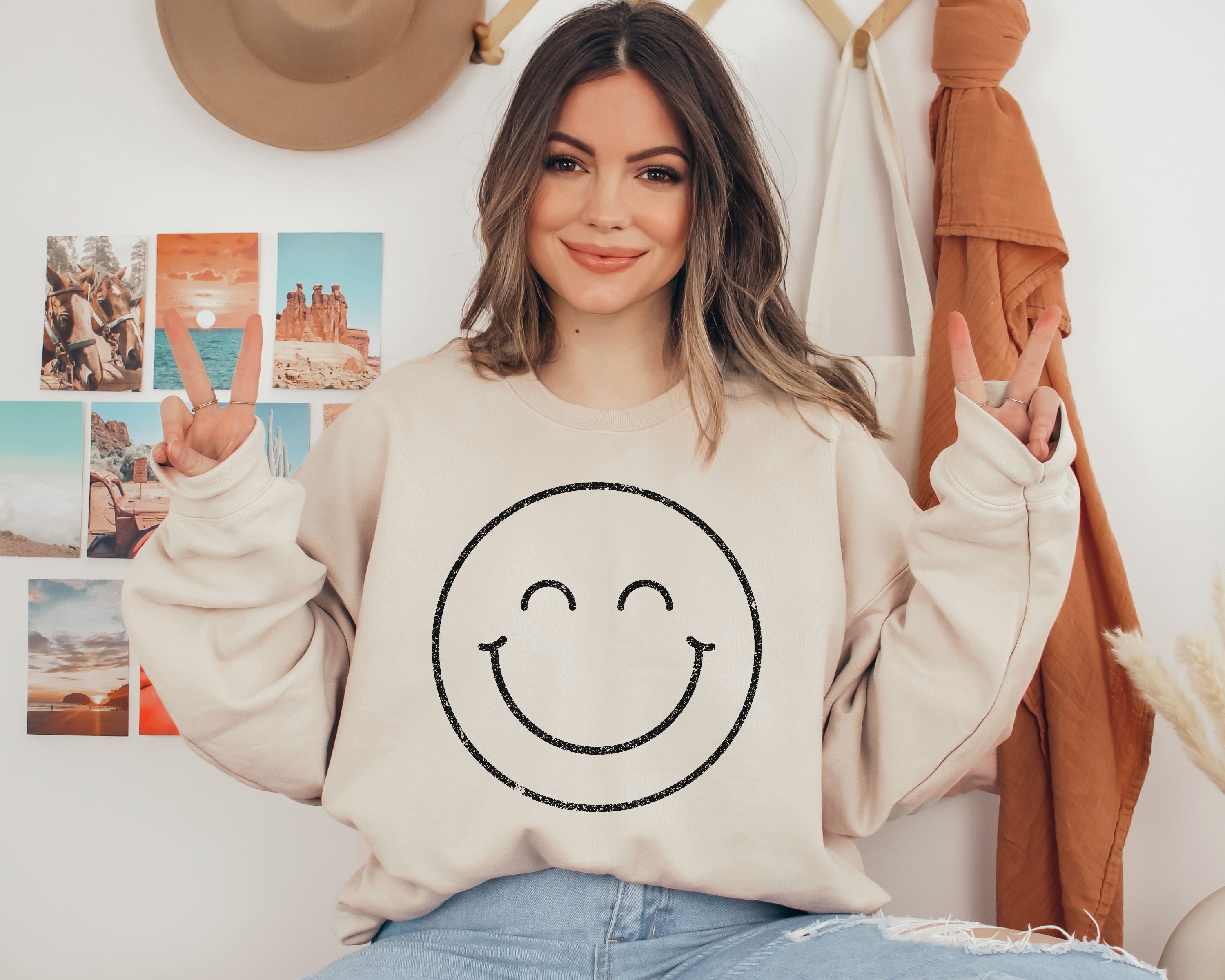 Distressed Smile Face Hoodie, Smile Face SweatShirt PNG For | Inspire ...