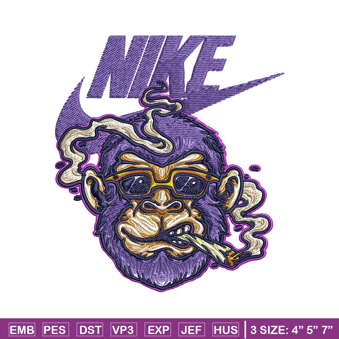 Monkey head smoking Nike Embroidery design, Monkey Embroider | Inspire ...