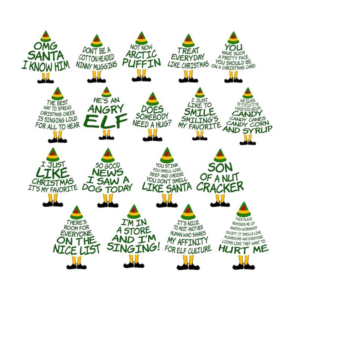 Elf Quotes Bundle SVG - Christmas Tree Shaped Sayings from E - Inspire ...