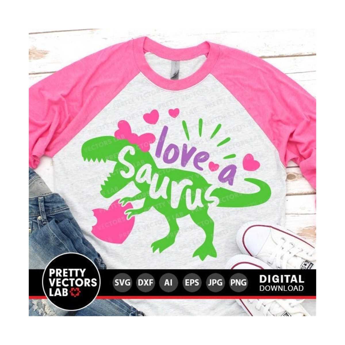 Valentine Dinosaur Svg, Girl Valentines Day Svg, Love a Saur - Inspire ...