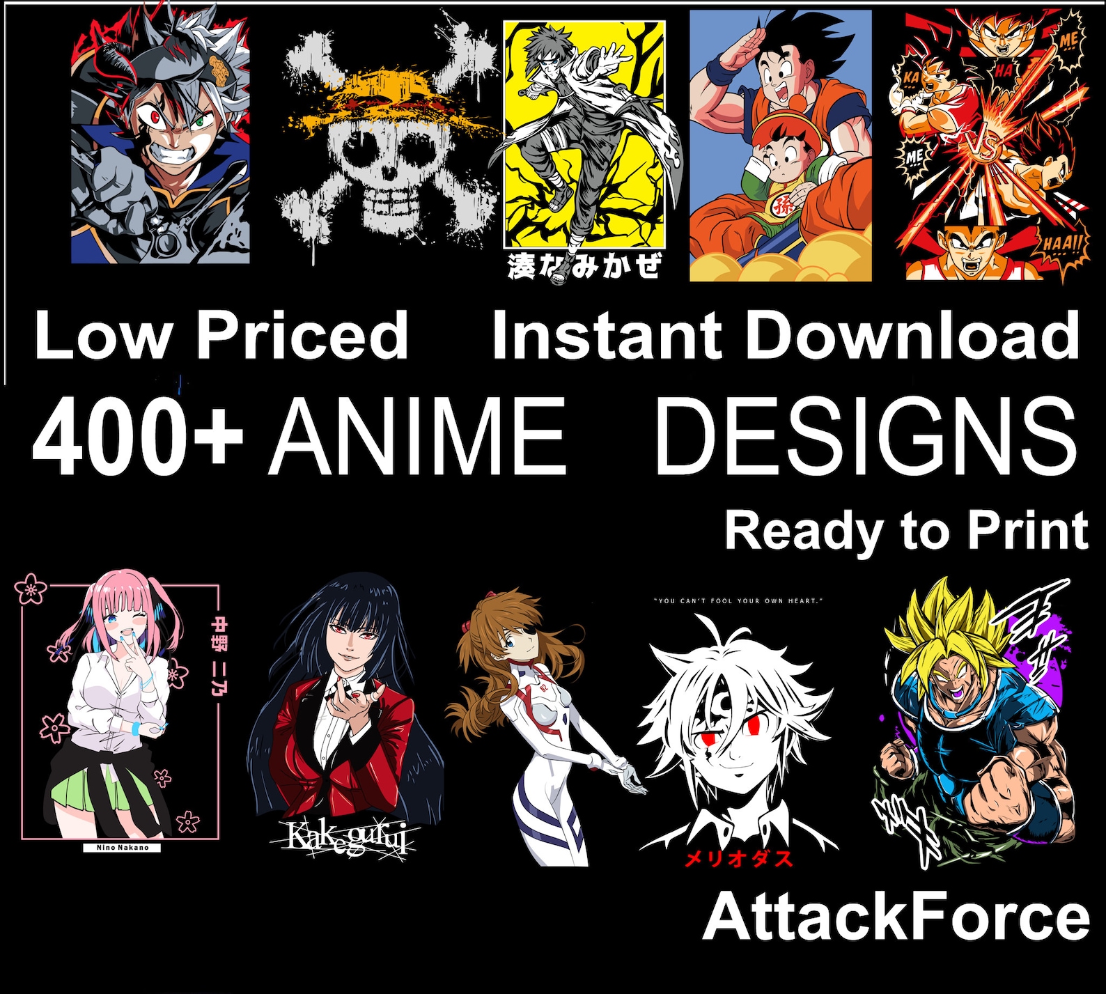 400 Anime Designs Bundle PNG T-shirts DTG Sublimation DTF An - Inspire ...