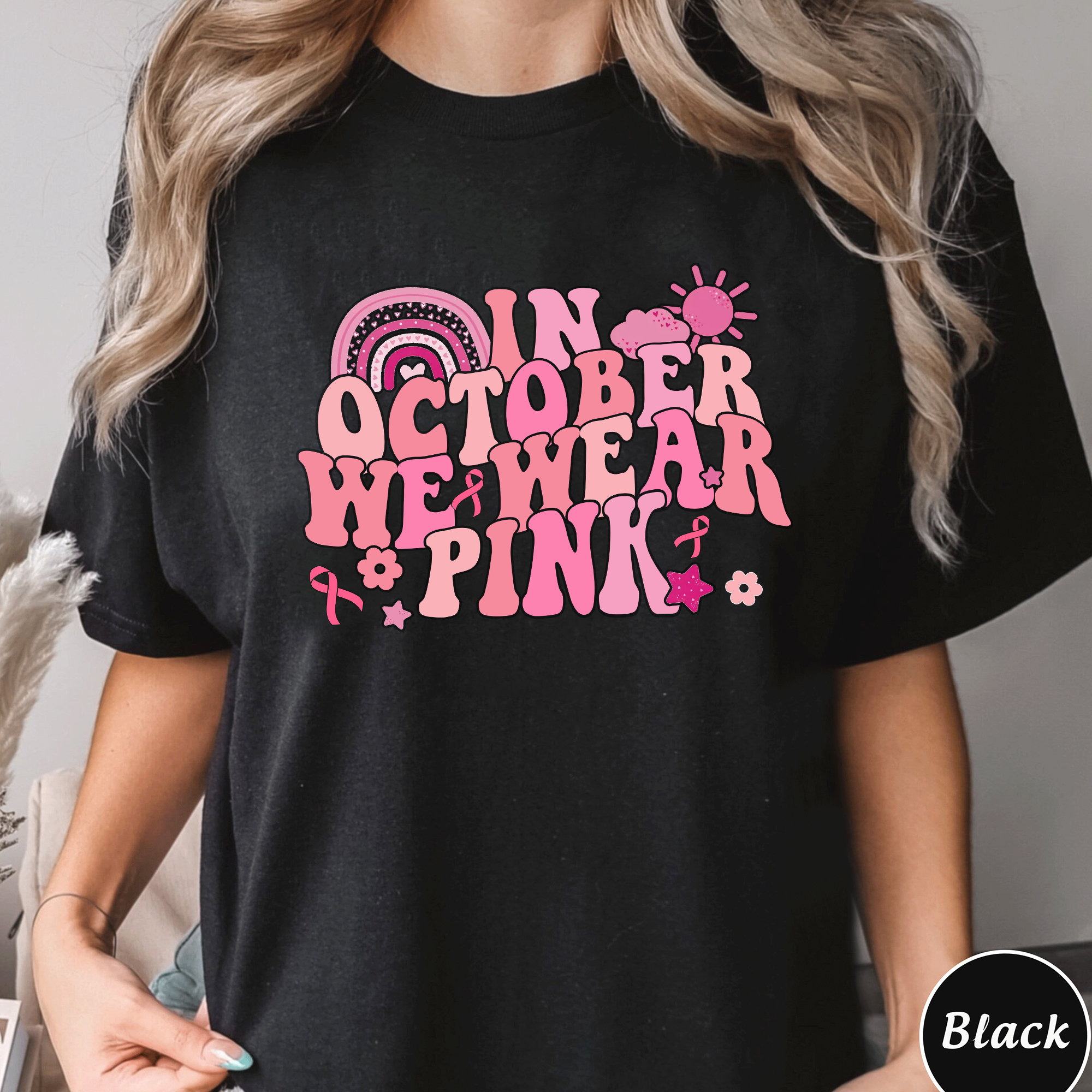 In October We Wear Pink Shirt, Unisex Breast Cancer Tee, Gif - Inspire ...