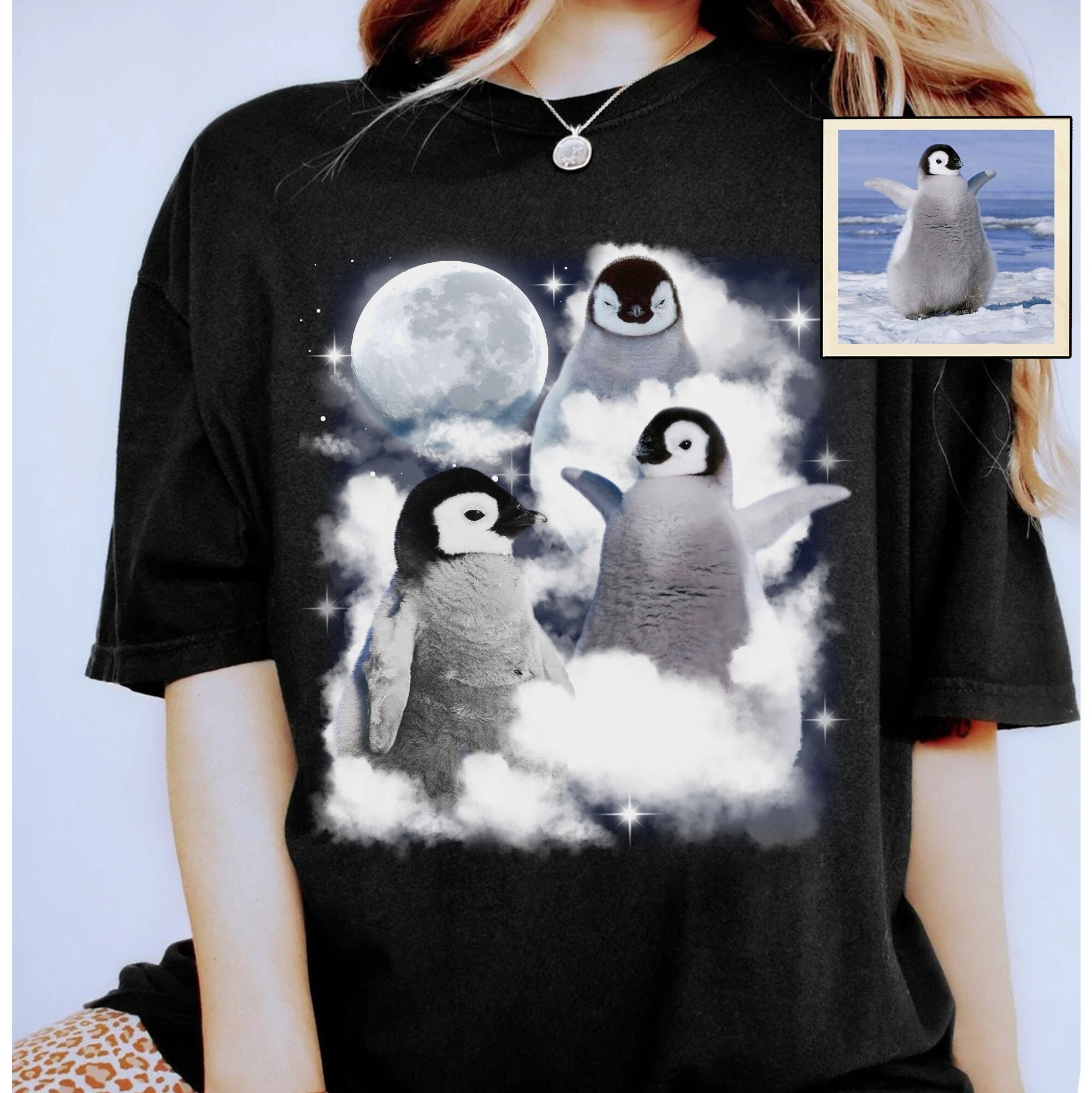 Cute Baby Penguins With Moon Custom Your Own Photo Unisex T- | Inspire ...