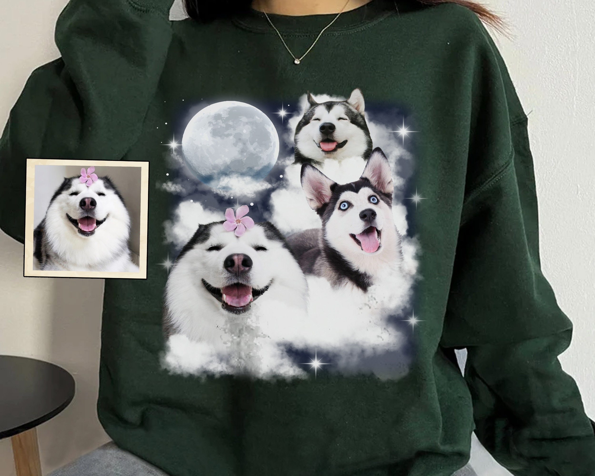 Cute Husky Terrier With Moon Custom Your Own Photo Unisex T- | Inspire ...