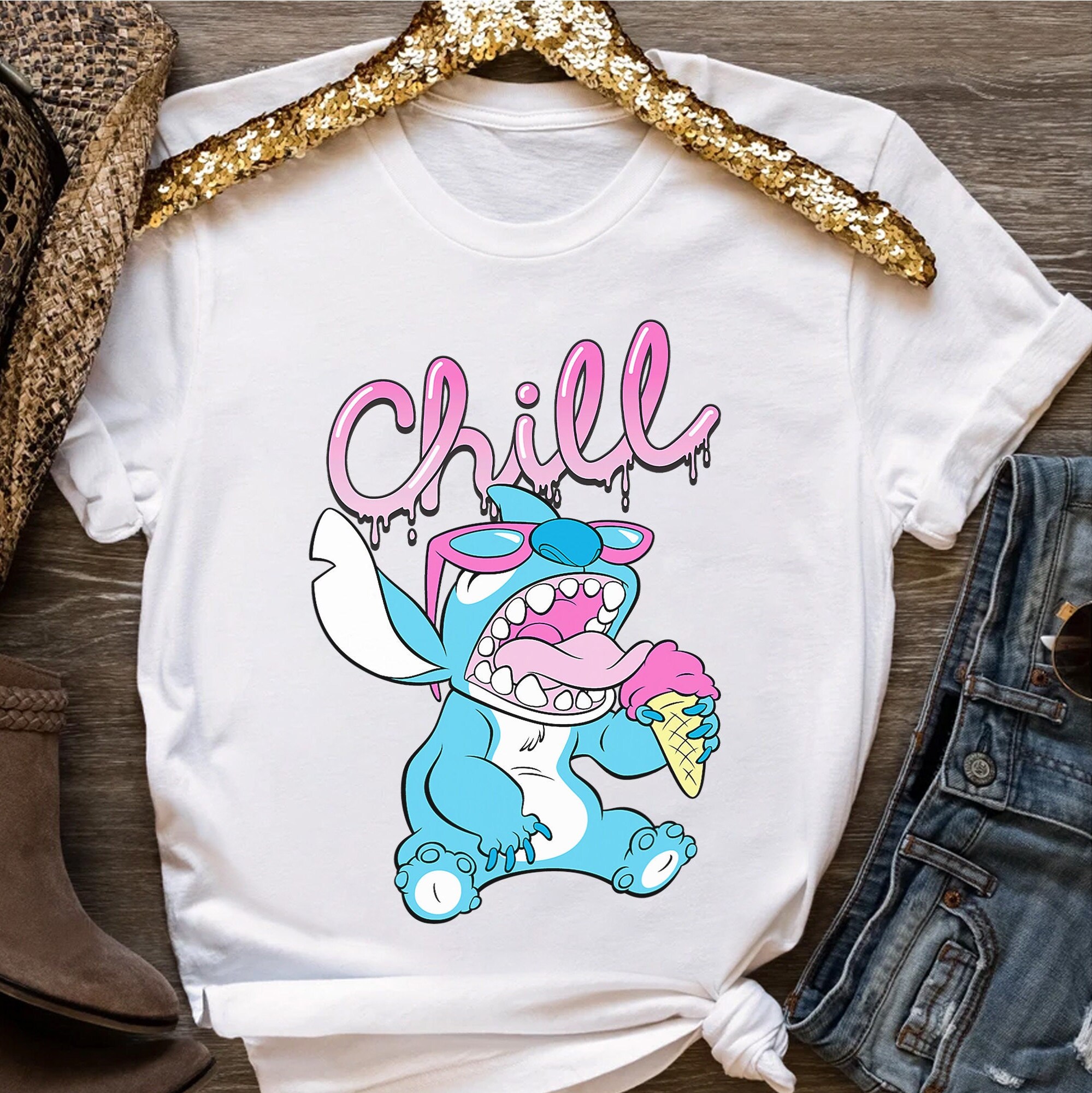 Disney Lilo and Stitch Neon Ice Cream Chill Drip T-Shirt , M - Inspire ...