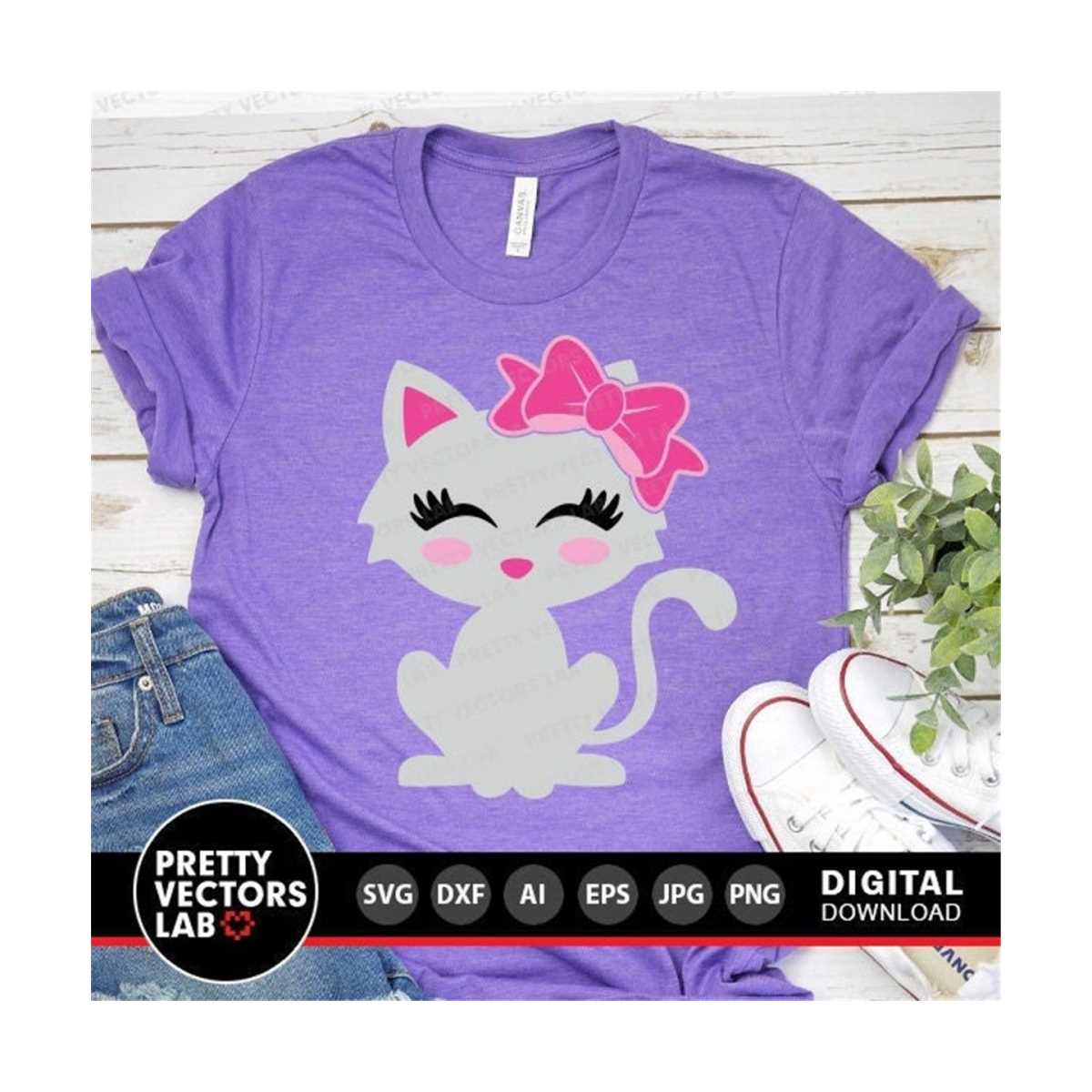 Cute Cat Svg, Cat with Bow Svg, Girl Svg, Birthday Party Svg | Inspire ...