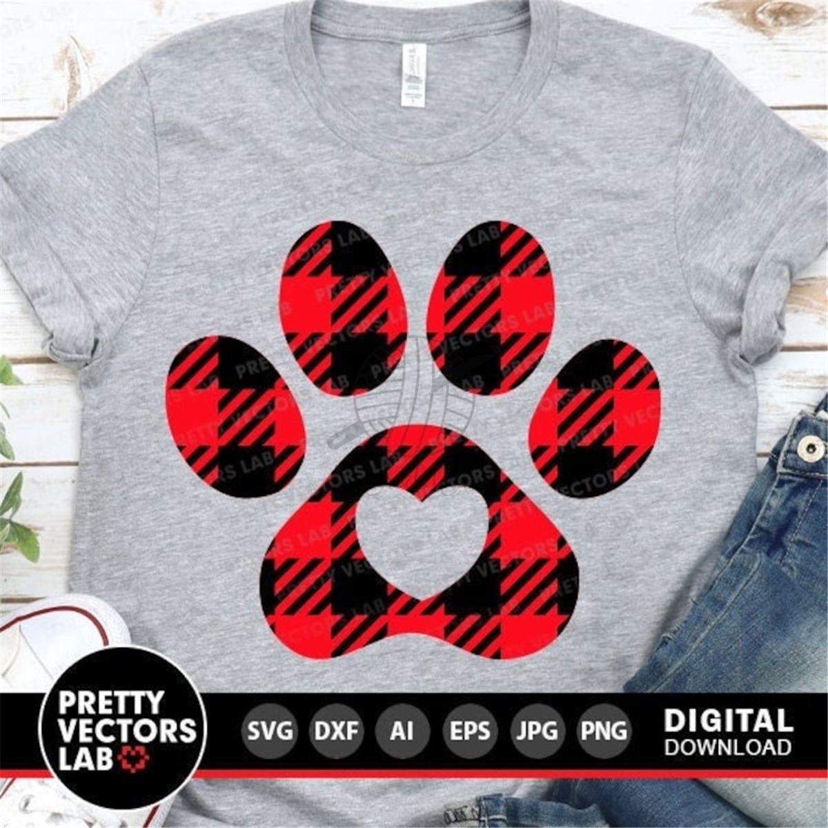 Buffalo Plaid Paw Print Svg, Christmas Paw Svg, Dxf, Eps, Pn | Inspire ...