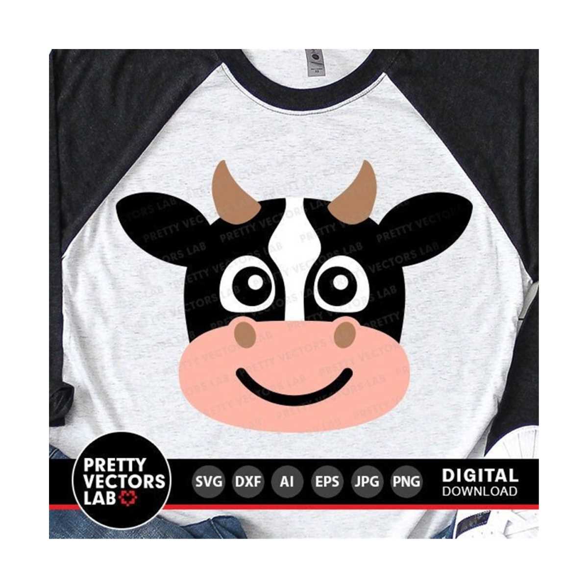 Cow Svg, Cow Face Cut File, Kids Svg, Farm Animal Svg Dxf Ep | Inspire ...