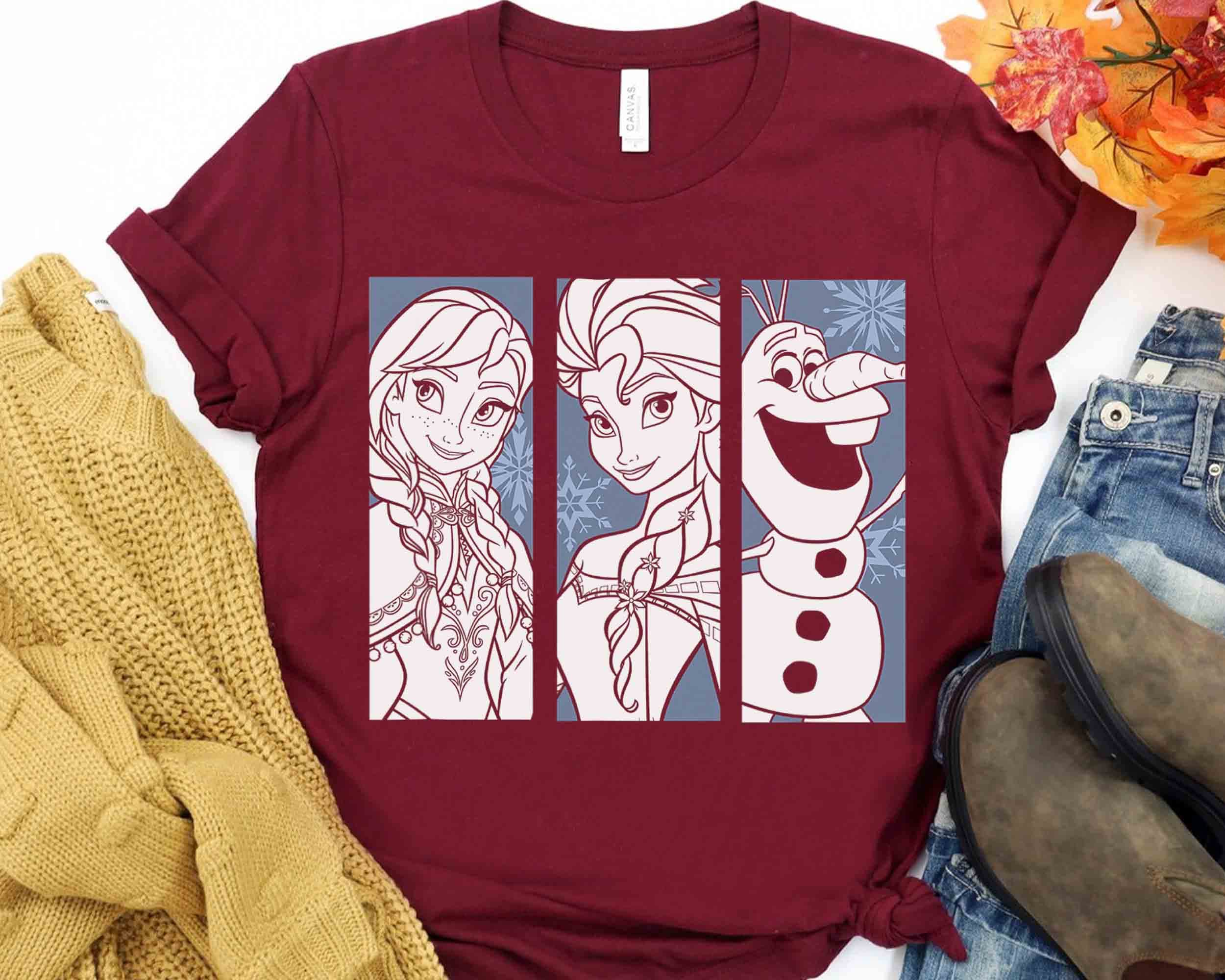 Frozen Elsa Anna Olaf Character Panels Retro T-Shirt, Disney | Inspire ...