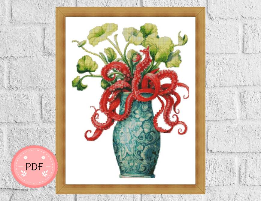Cross Stitch Pattern,Octopus in a flower pot, Pdf,Instant Do | Inspire ...