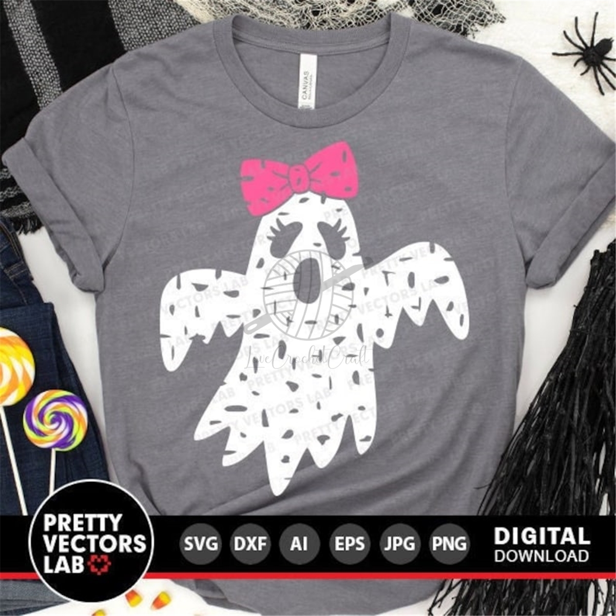 Grunge Ghost Svg, Halloween Cut Files, Ghoul with Bow Svg, G | Inspire ...