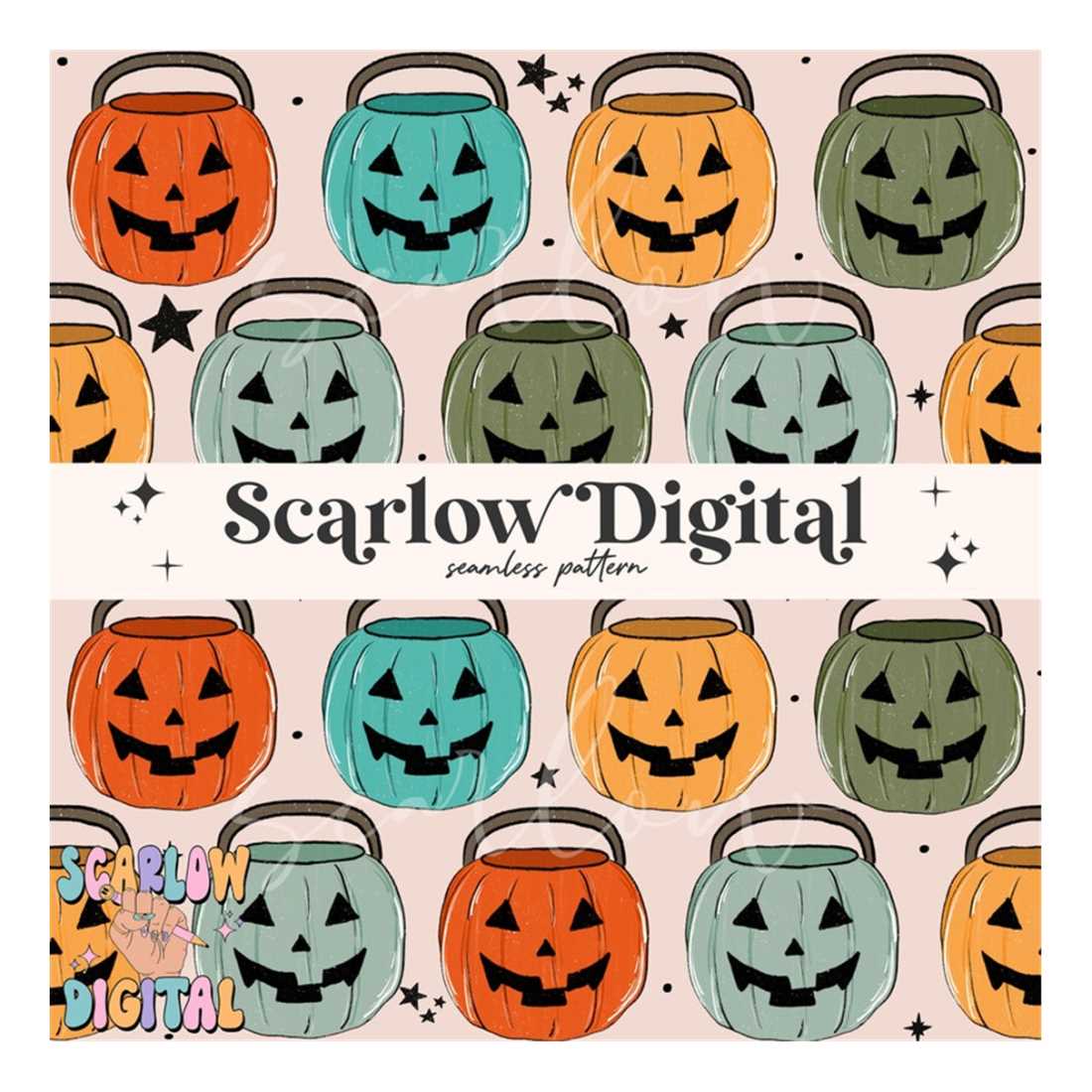 Pumpkin Buckets Seamless Pattern-Halloween Sublimation Digit | Inspire ...