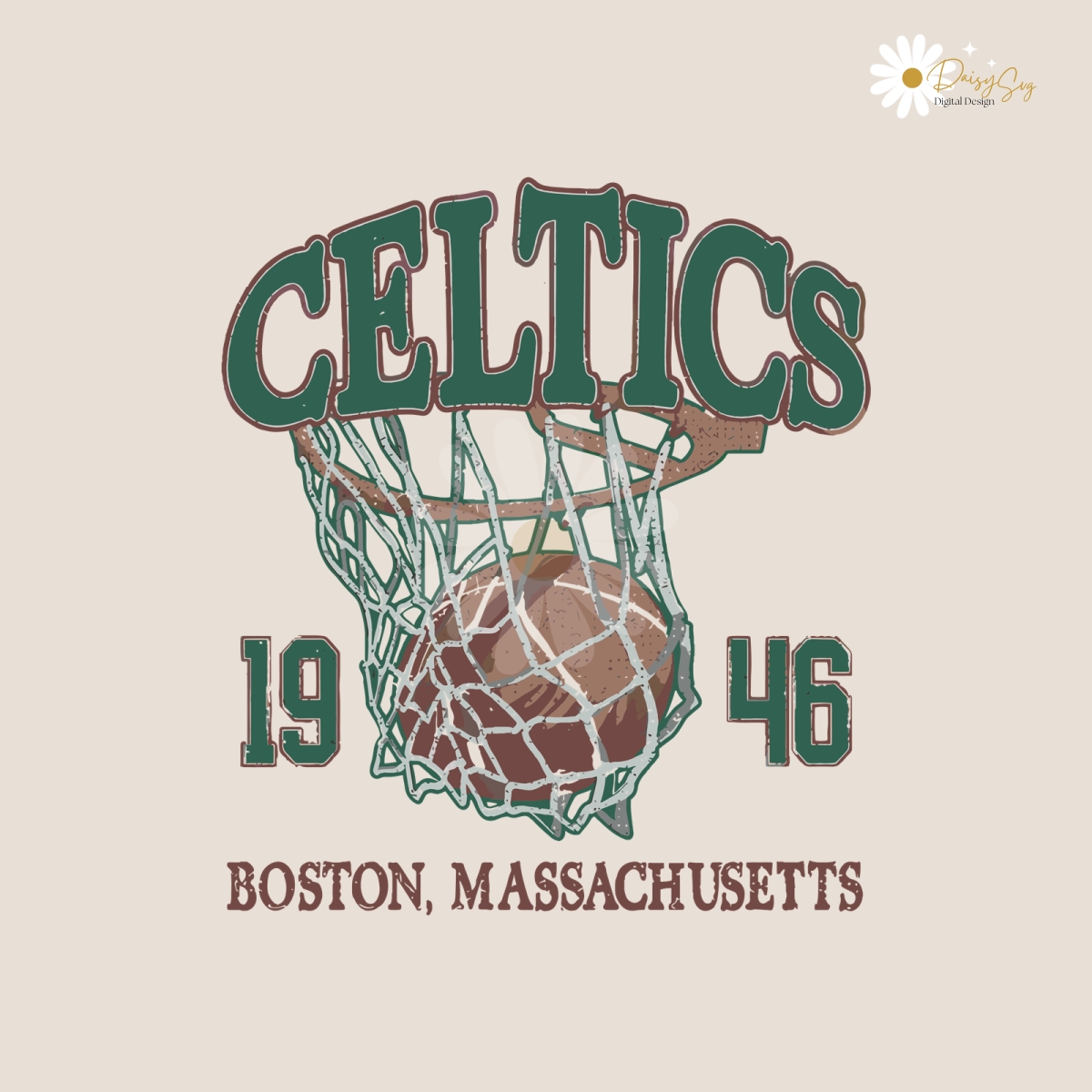 Vintage Boston Celtics Basketball 1946 SVG Cutting File - Inspire Uplift