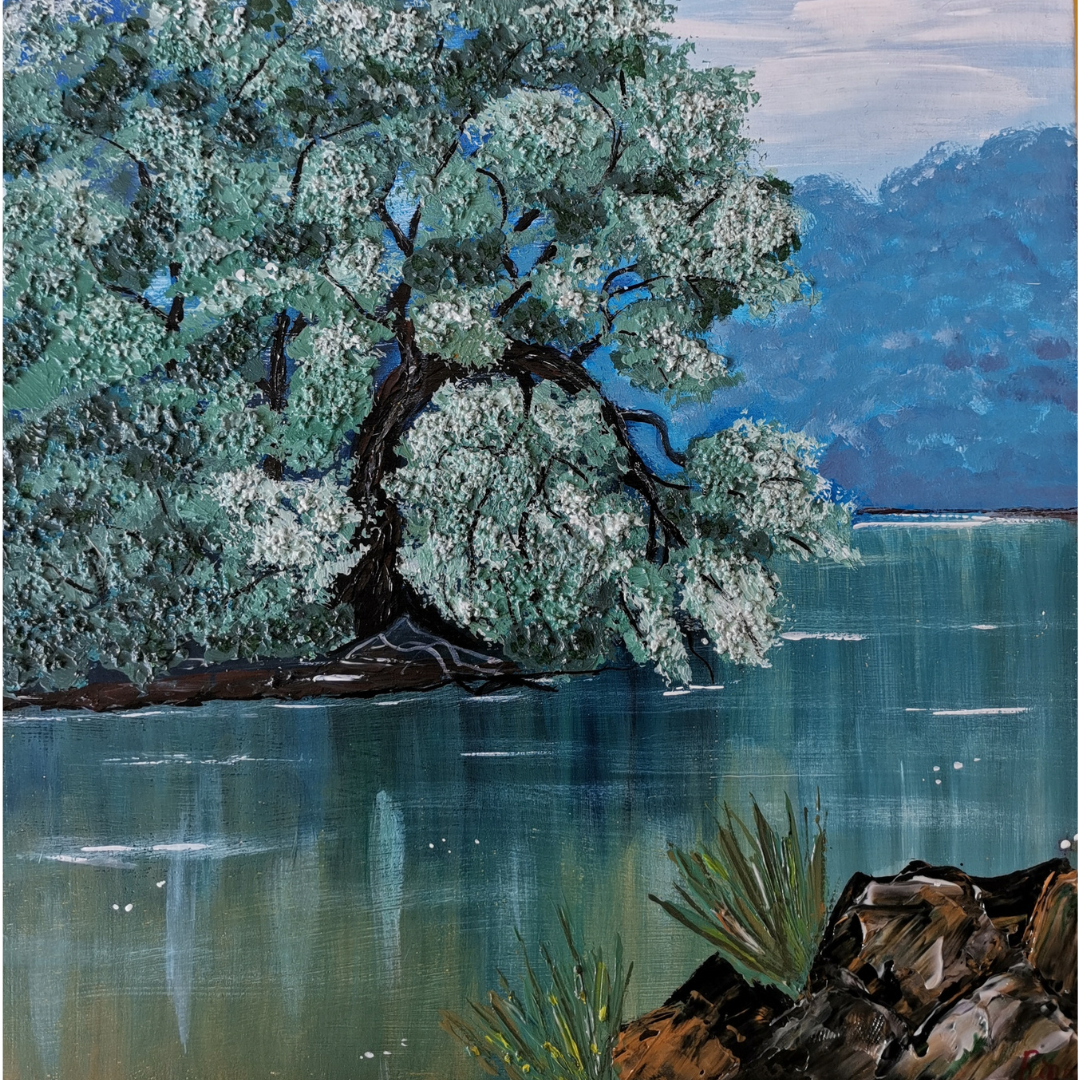 Original painting tree by the river, nature art landscape pa - Inspire ...