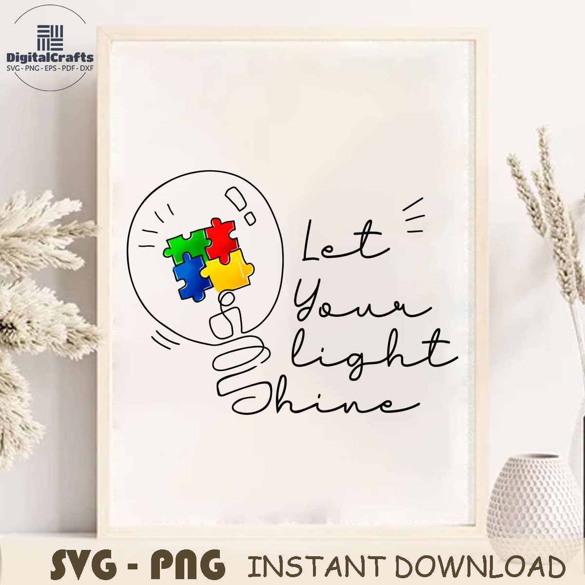 Autism Awareness Let Your Light Shine Puzzle Piece PNG | Inspire Uplift