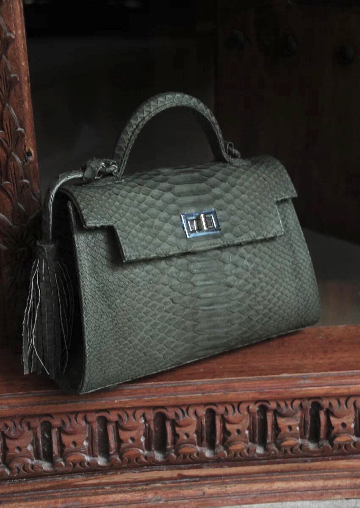 Top handle gree classy IDA genuine python skin bag | exotic | Inspire ...