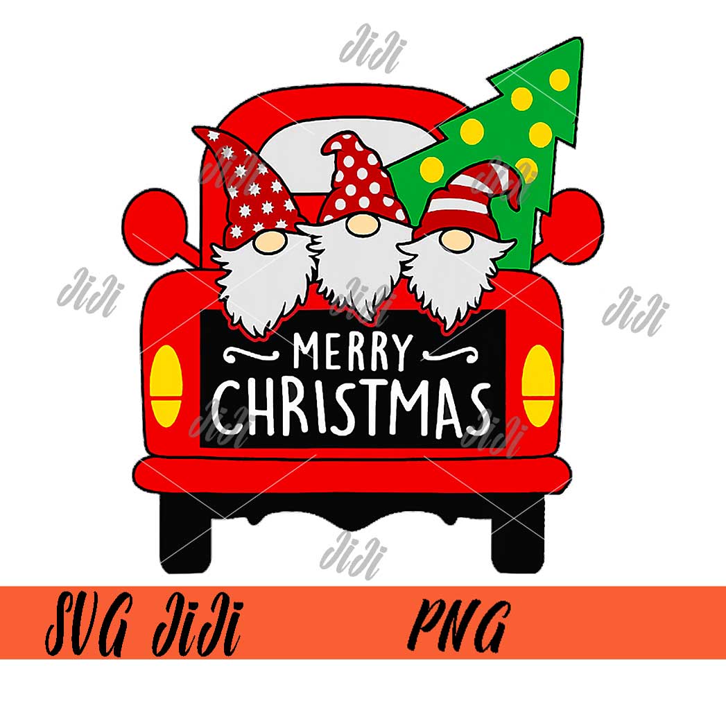 Merry Christmas Gnomes Red PNG, Truck Tree Xmas PNG | Inspire Uplift