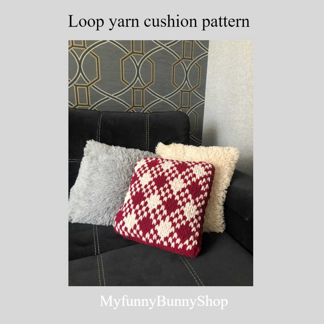 Loop yarn Rhombus Buffallo Finger knitted Sofa Cushion patte | Inspire ...