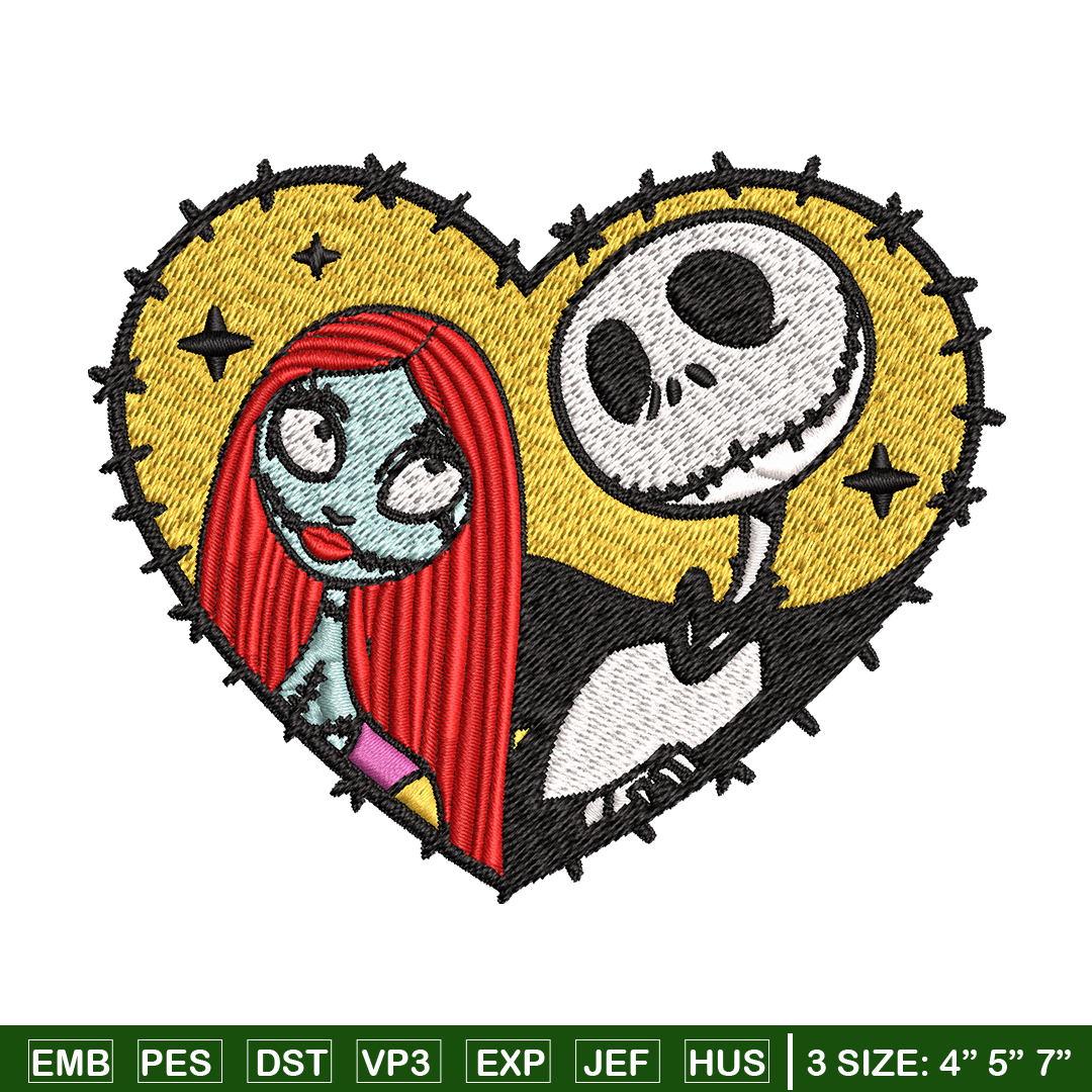 Jack and Sally in Heart Embroidery design, Horror Embroidery | Inspire ...