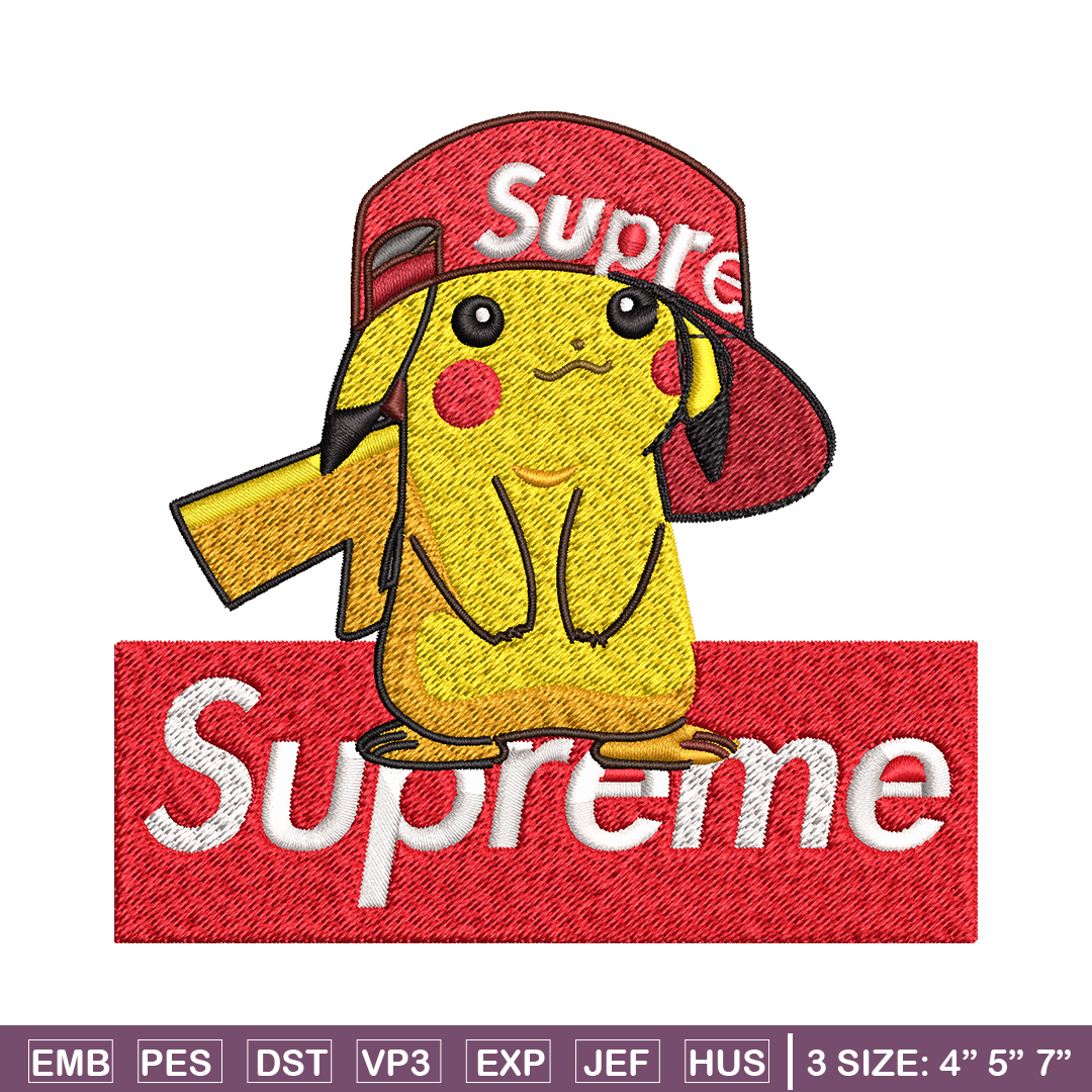 Supreme Pikachu Embroidery design, Pokemon Embroidery, anime | Inspire ...