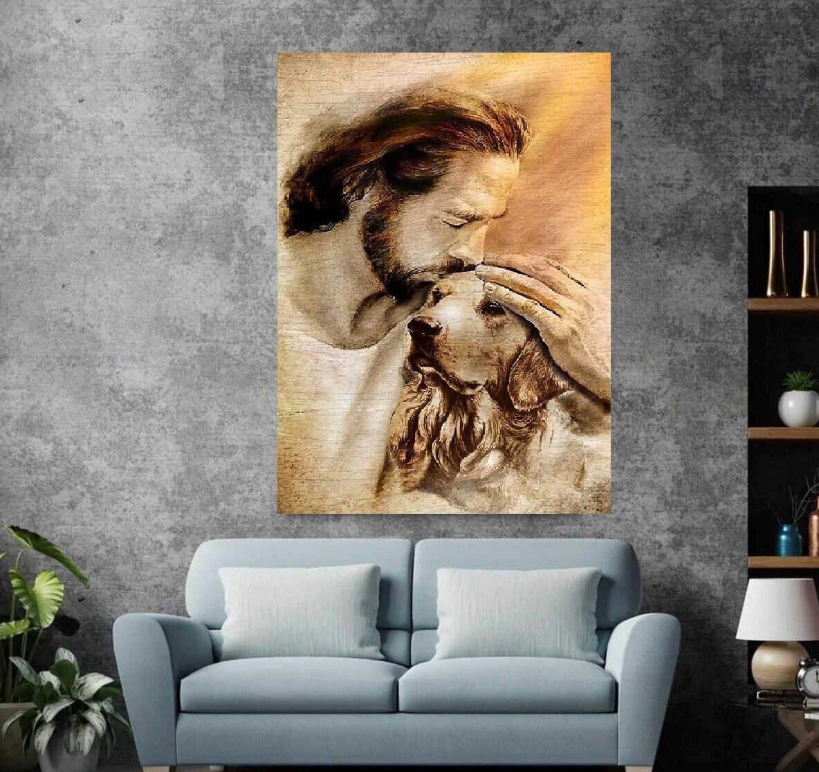 Jesus With Lovely Golden Retriever - For Dog Lover Vertical | Inspire ...