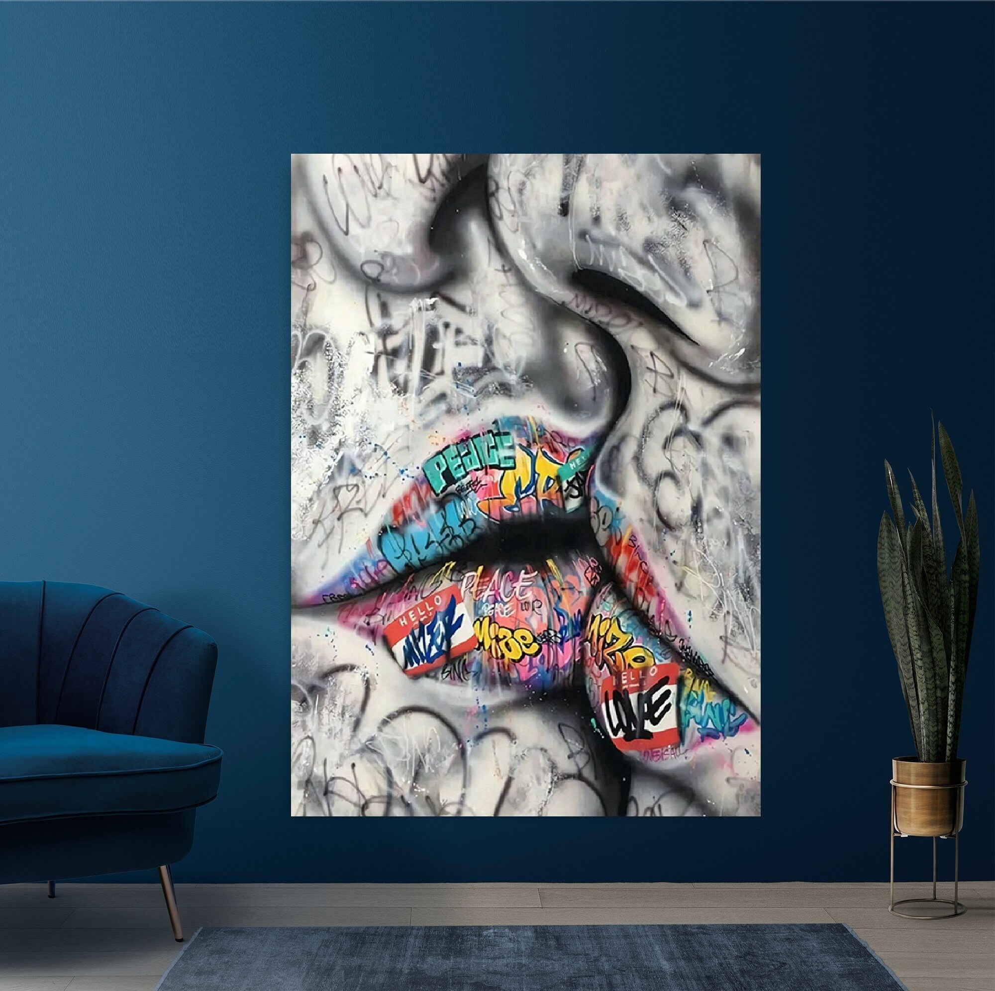Kiss graffiti canvas painting, kissing couple canvas paintin | Inspire ...