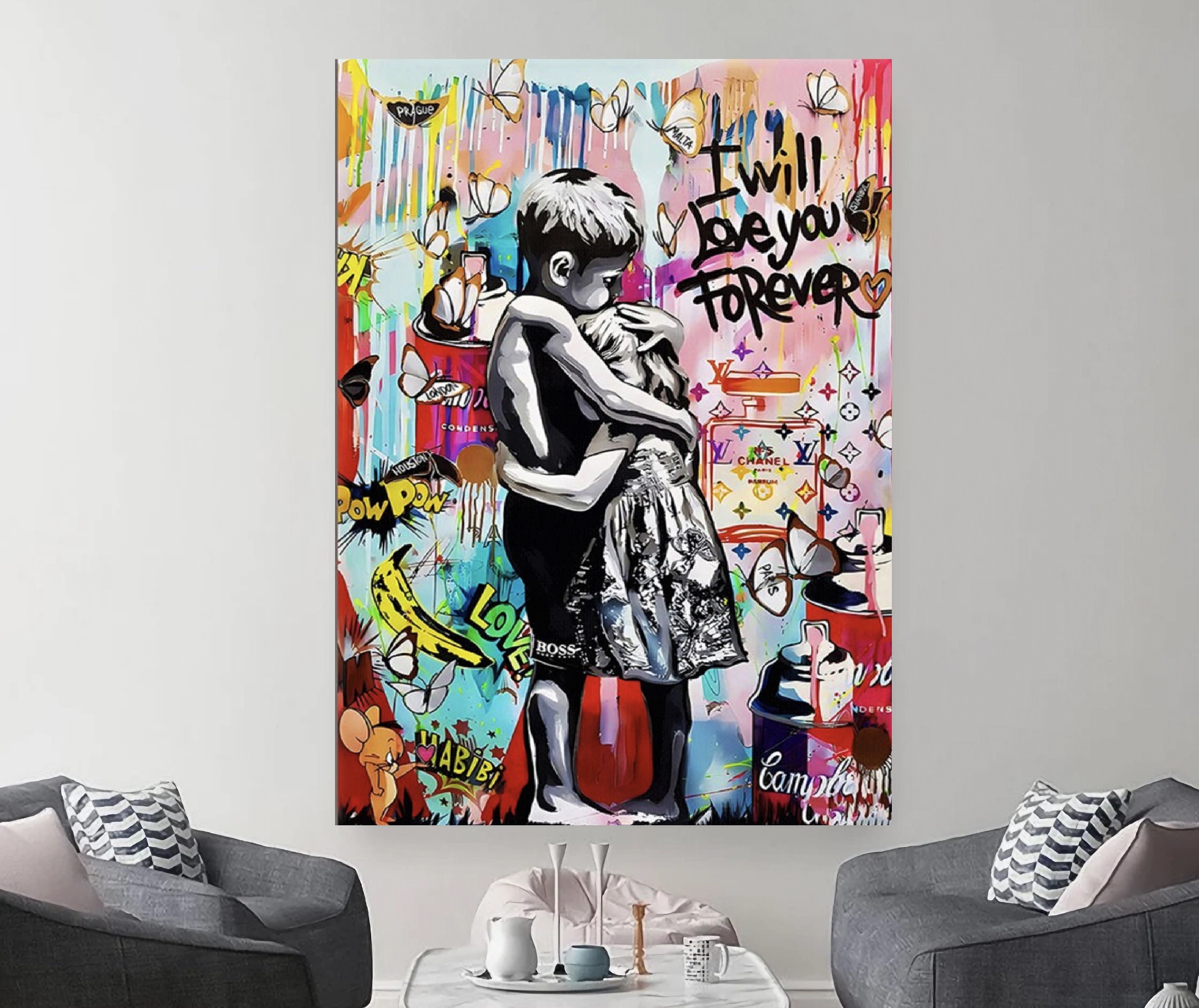 Banksy Art Canvas Painting, Banksy Love Graffiti, Colorful W | Inspire ...