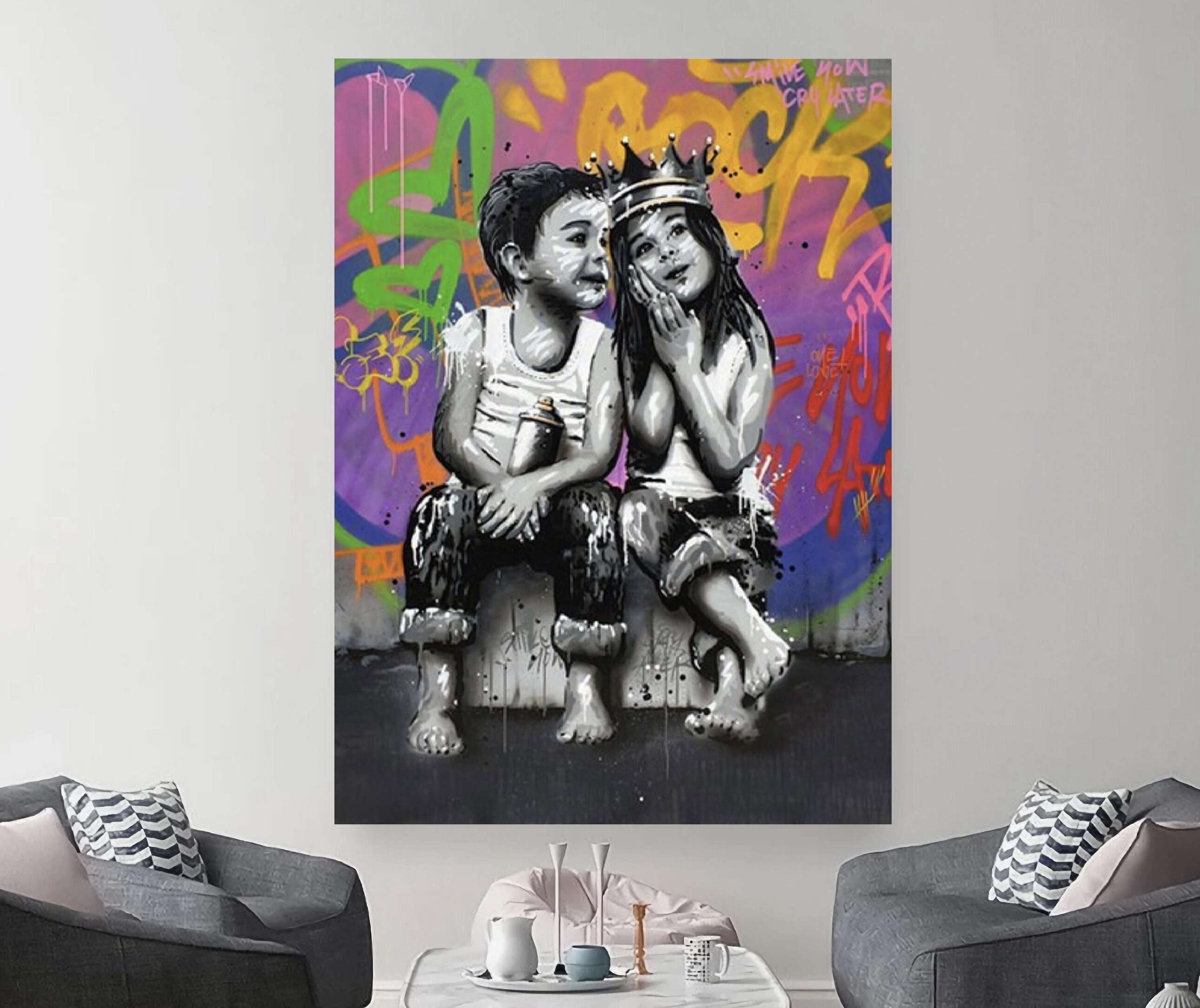 Banksy Art Canvas Print, Banksy Graffiti Kids Sweet Kiss St | Inspire ...