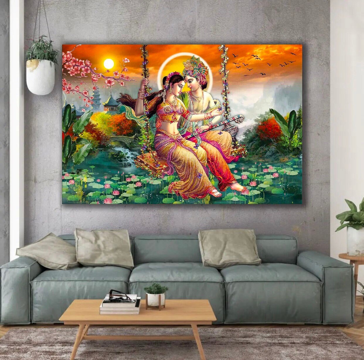 Radha Krishna Painting Print, Hindu Canvas, Radha Krishna Ca | Inspire ...