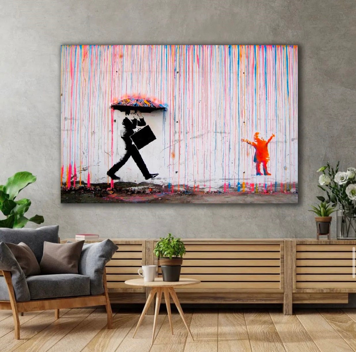 Banksy Color Rain, Banksy Umbrella Wall Art, Banksy Wall Art | Inspire ...