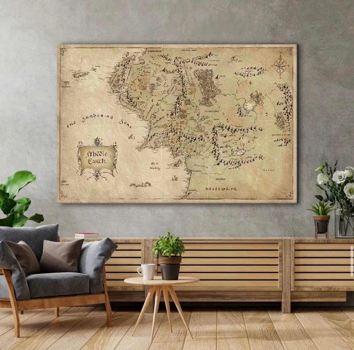 The Lord of the Rings Movie Map,World Map Art Canvas,Ancient | Inspire ...