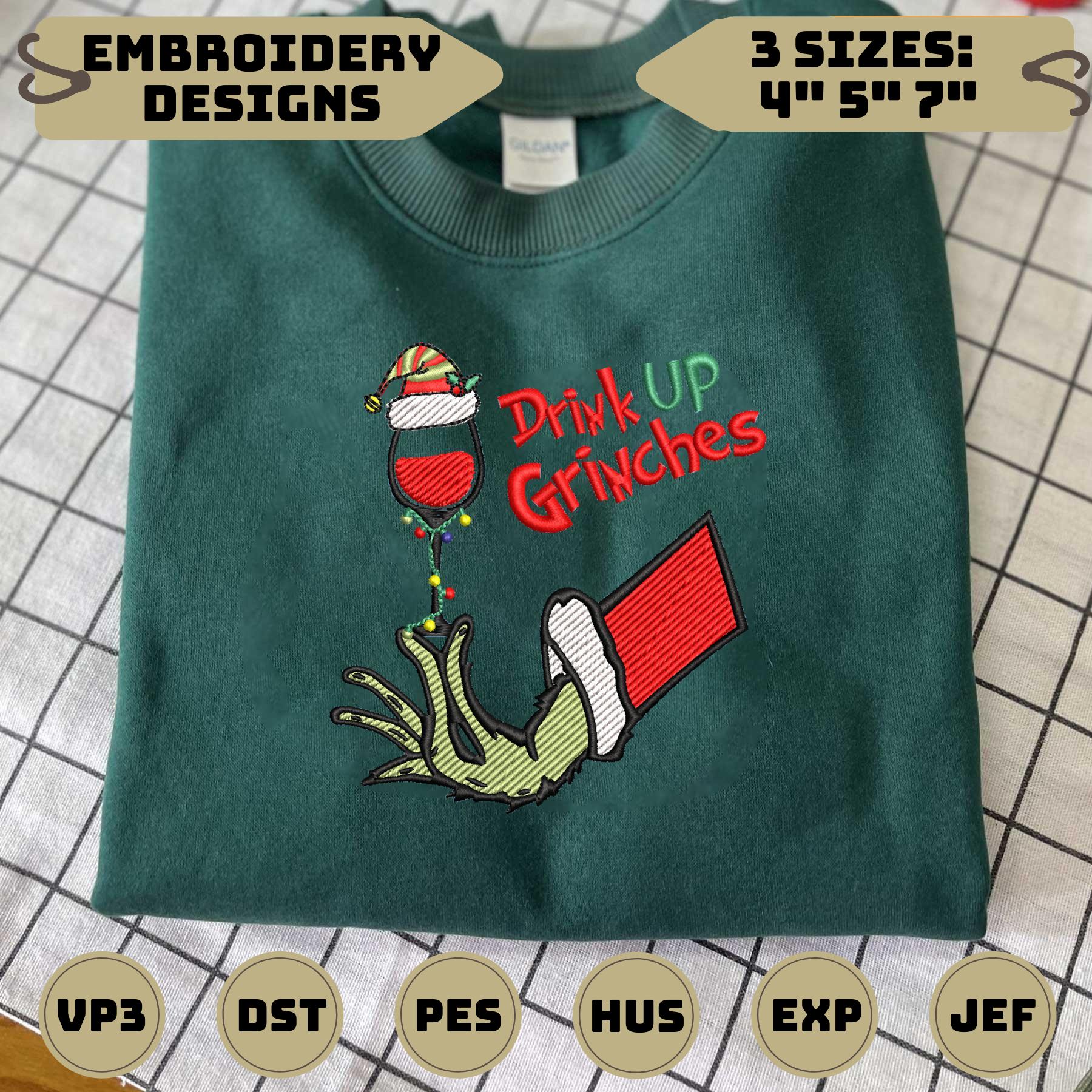 Drink Up Grin Embroidery, Christmas Embroidery Designs, Wine | Inspire ...