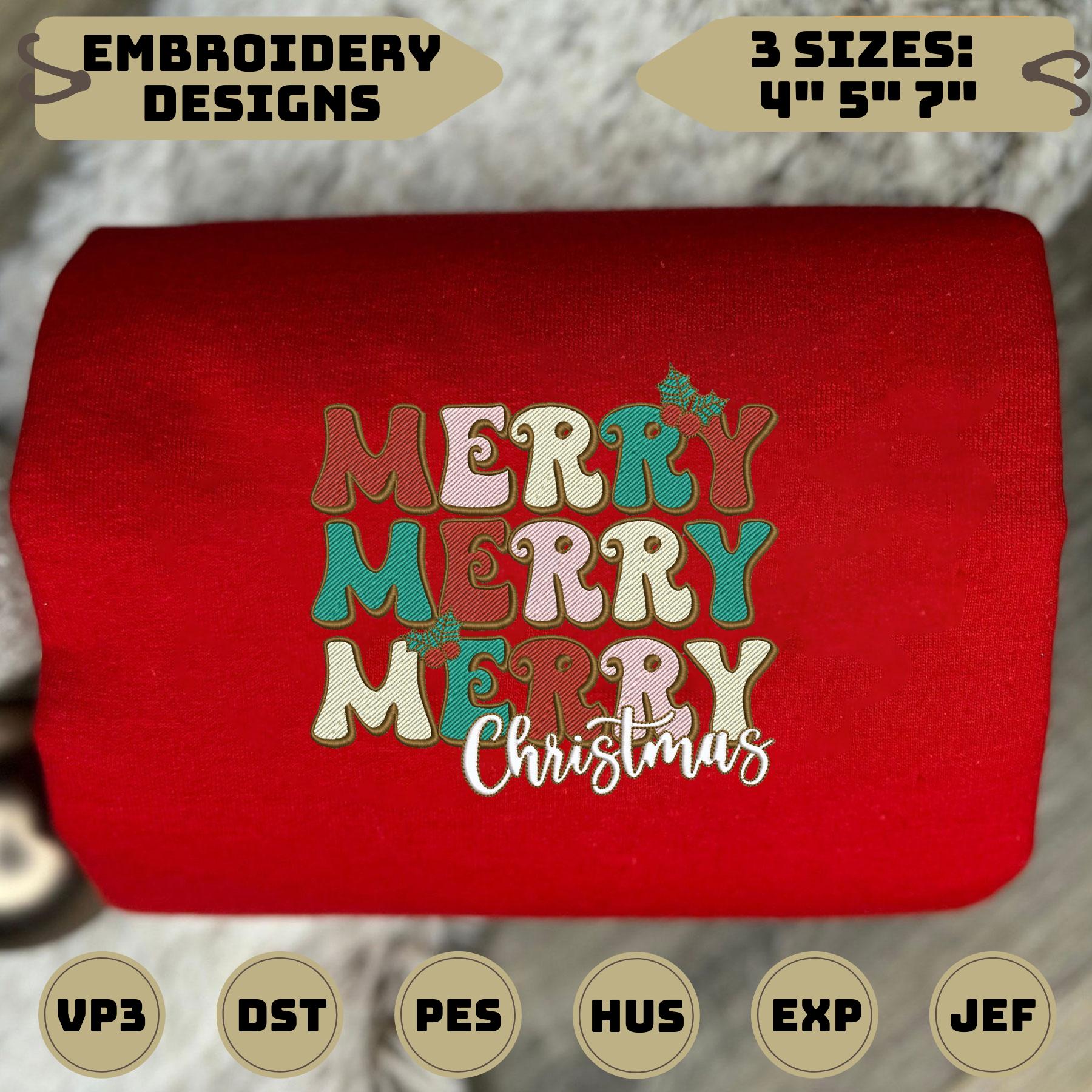 Retro Christmas Season Embroidery Machine Design, Merry Chri - Inspire ...