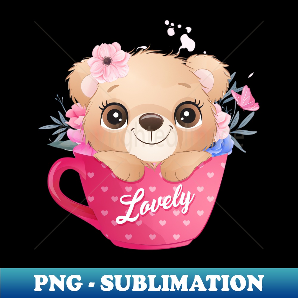 cute little bear sitting inside cup illustration - PNG Trans | Inspire ...
