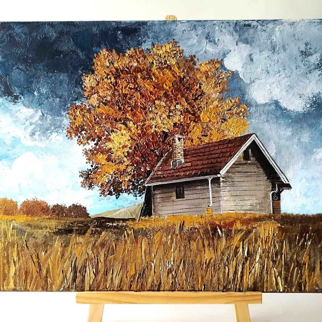 Rustic Landscape Painting | Textured Acrylic Art on Canvas | Inspire Uplift