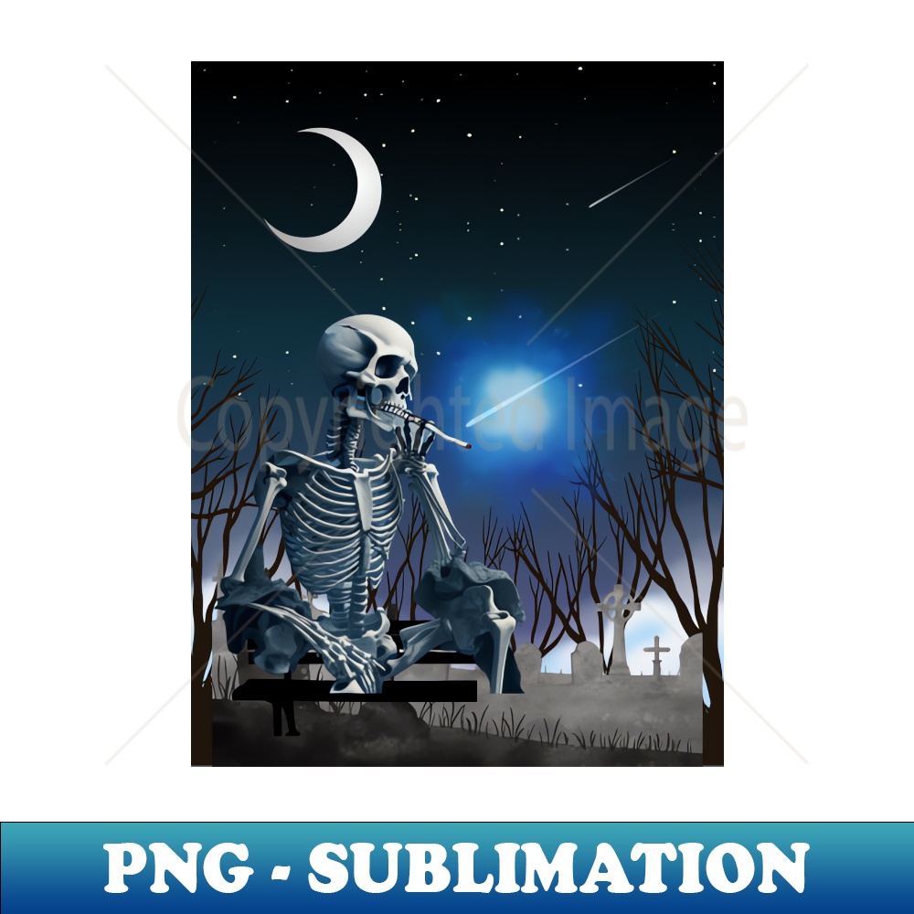 A skeleton smoking a cigarette in the graveyard at night - S | Inspire ...