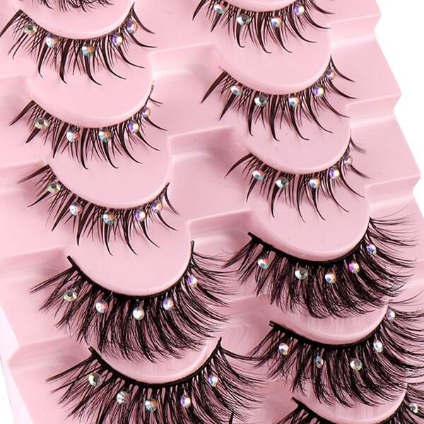 10 Pairs False Lashes Rhinestones Volumized Eyelashes Fluffy - Inspire ...