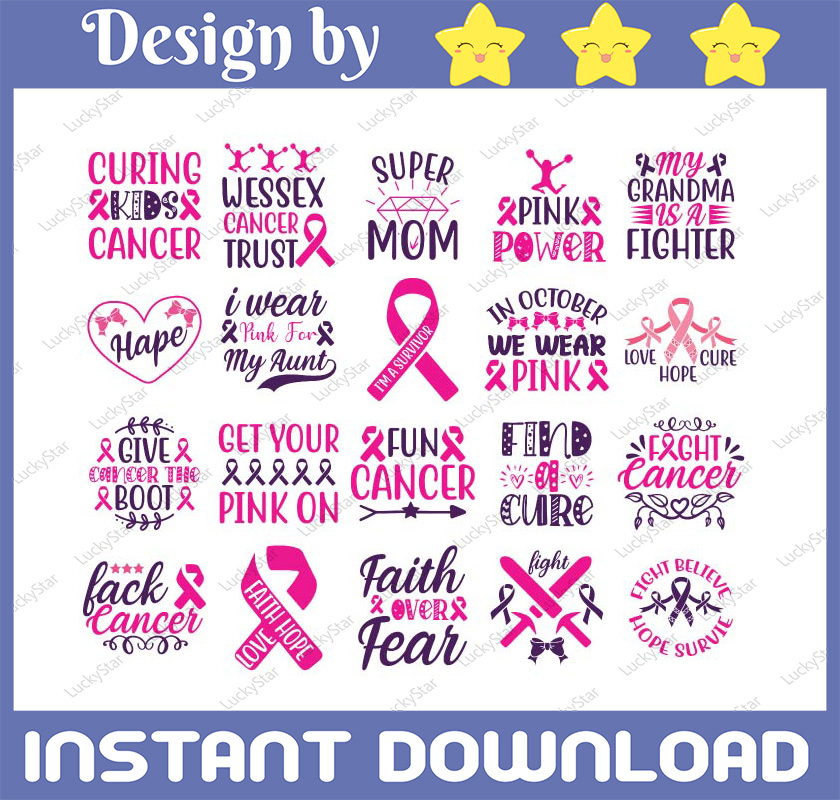 Breast Cancer SVG Bundle Cut Files, Cancer Awareness SVG, Pi - Inspire ...