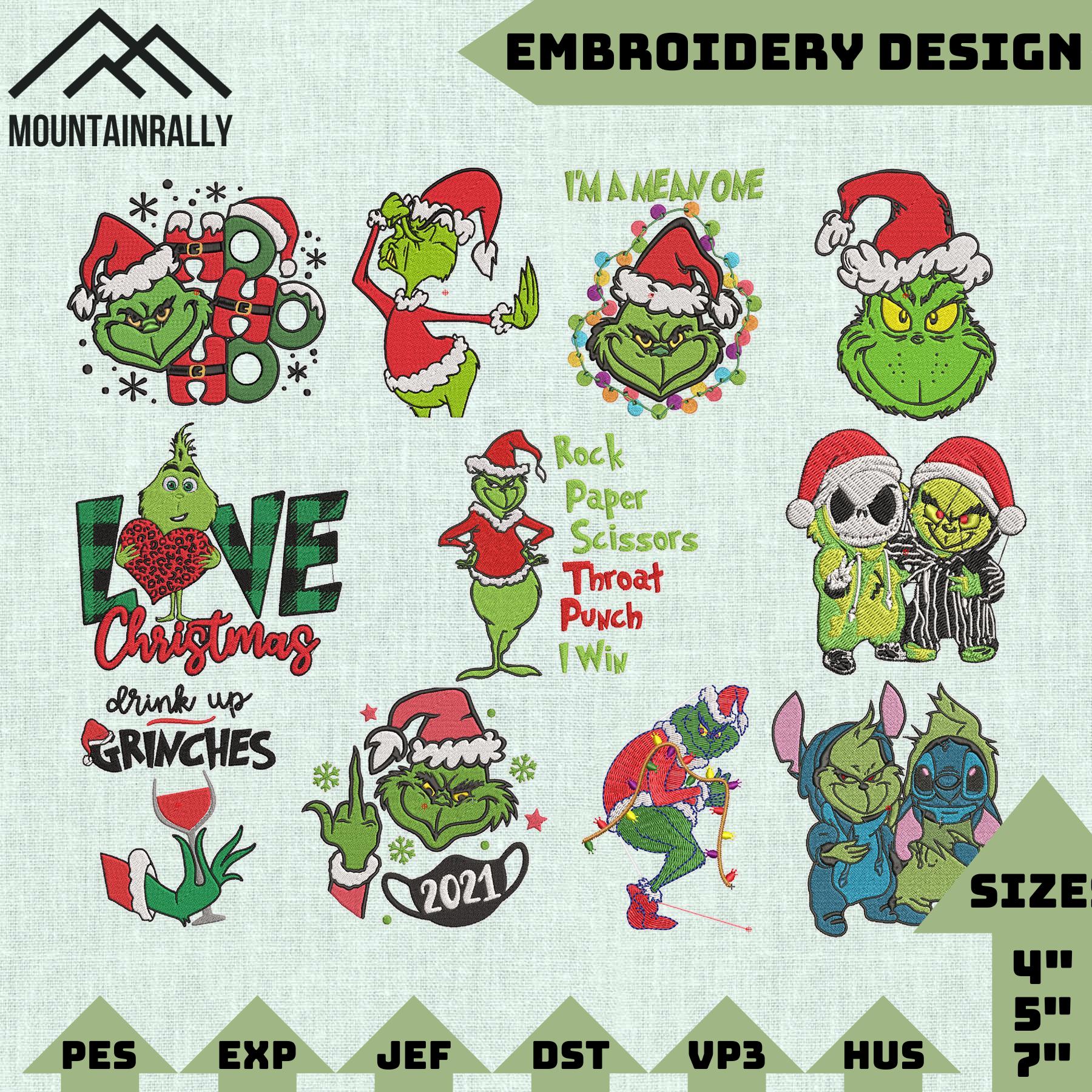 Grinch Embroidery Designs, Grinch Christmas Bundle Embroider | Inspire ...