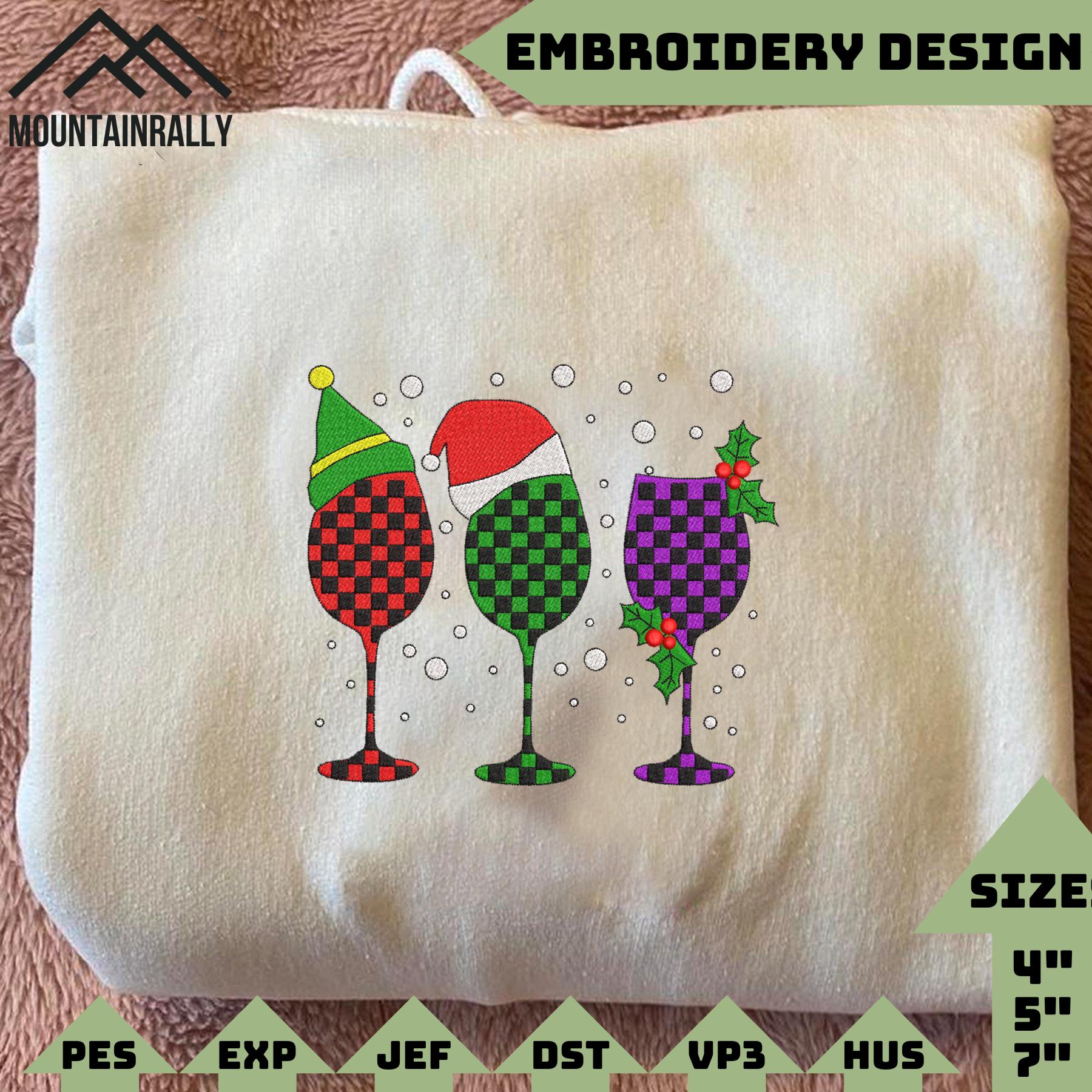 Christmas Wine Glass Embroidery, Santa Wine Embroidery, Chri | Inspire ...