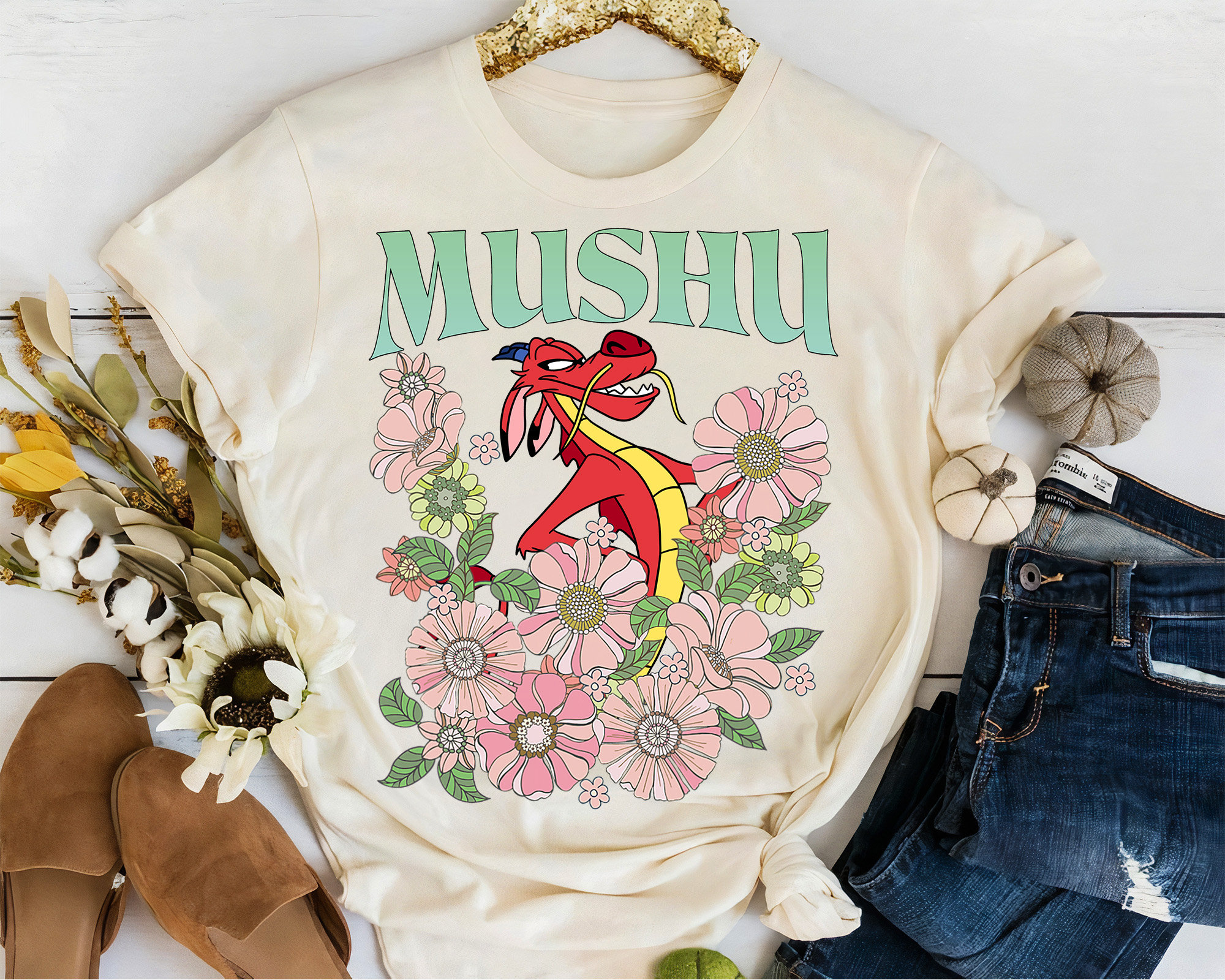 Disney Floral Mushu Retro 90s Style TShirt, Disney Mulan Mus | Inspire ...