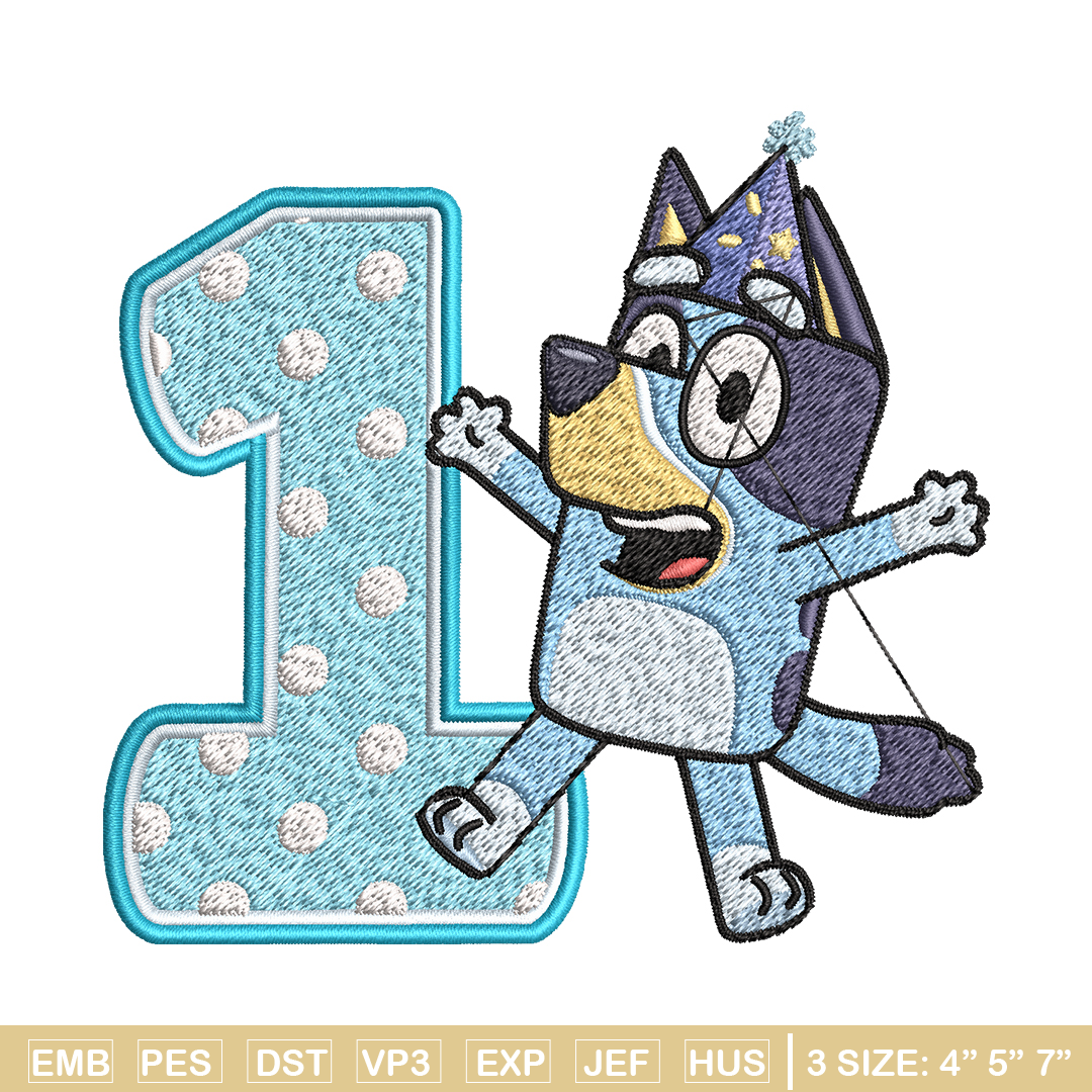 Bluey 1st Birthday Embroidery design, Bluey Cartoon Embroide | Inspire ...