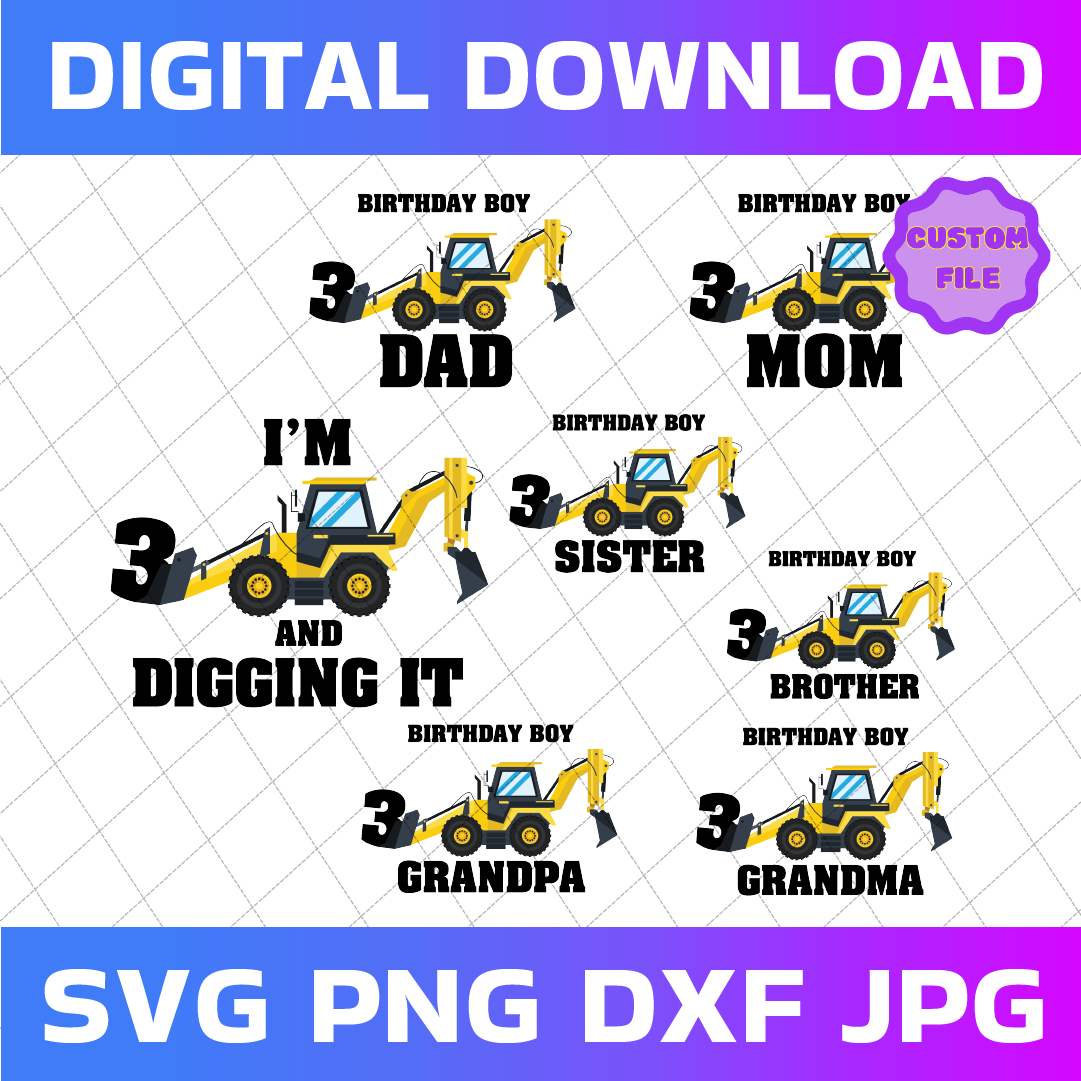 I'm 3 And Digging It Svg Bundle, Construction Svg, 3rd Birth | Inspire ...