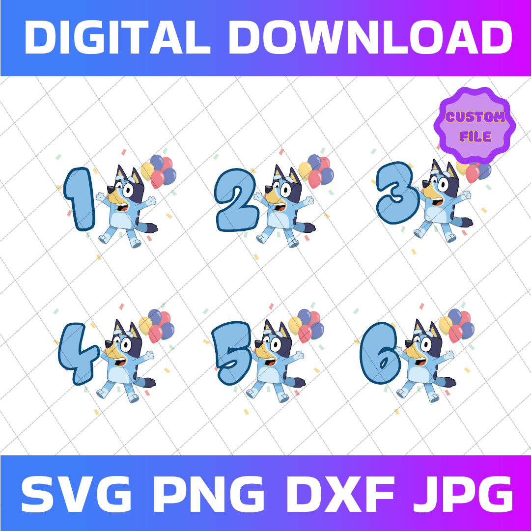 Bluey Birthday Number SVG - PNG, Bluey Layered Svg, Bluey Bi - Inspire ...