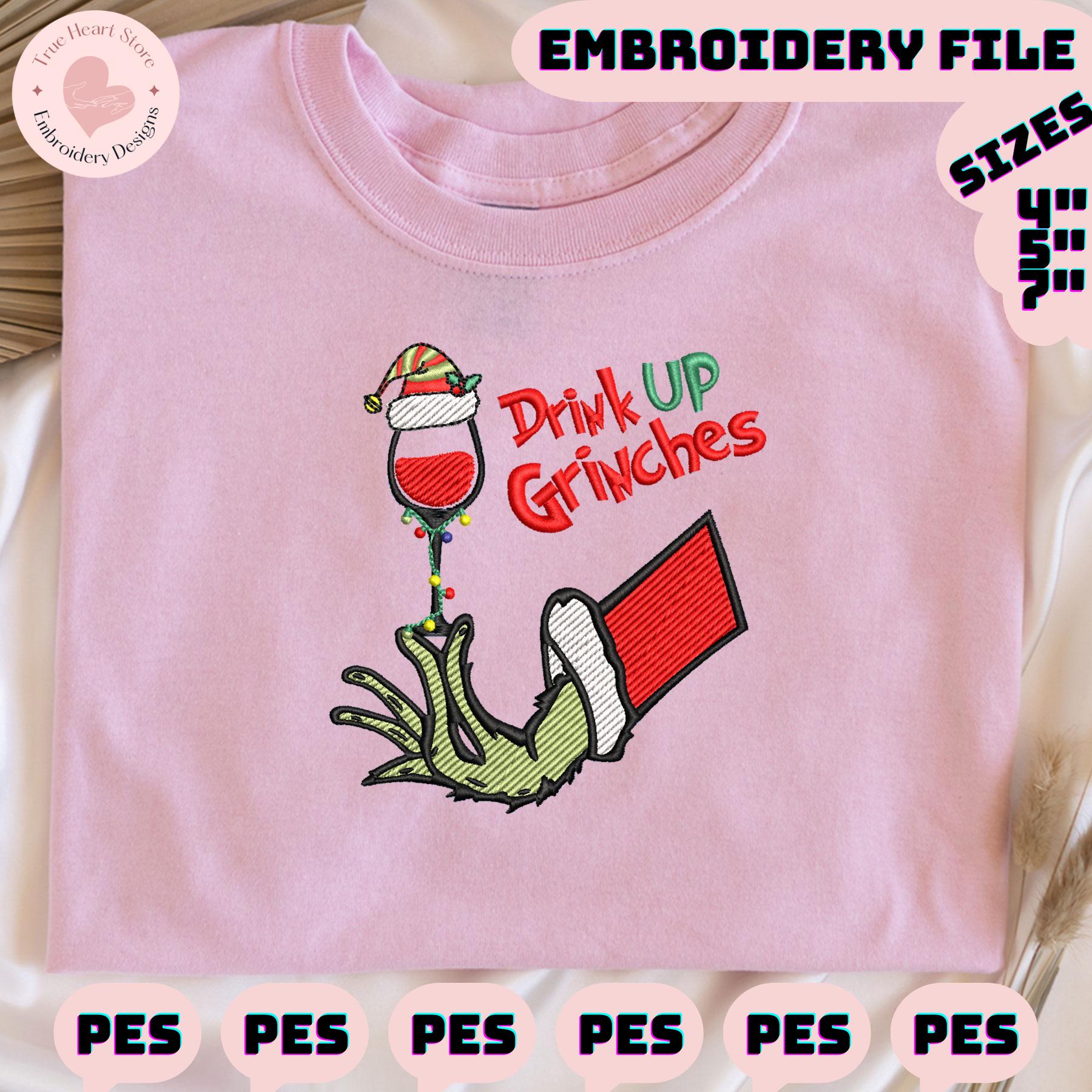 Drink Up Grin Embroidery, Christmas Embroidery Designs, Wine | Inspire ...