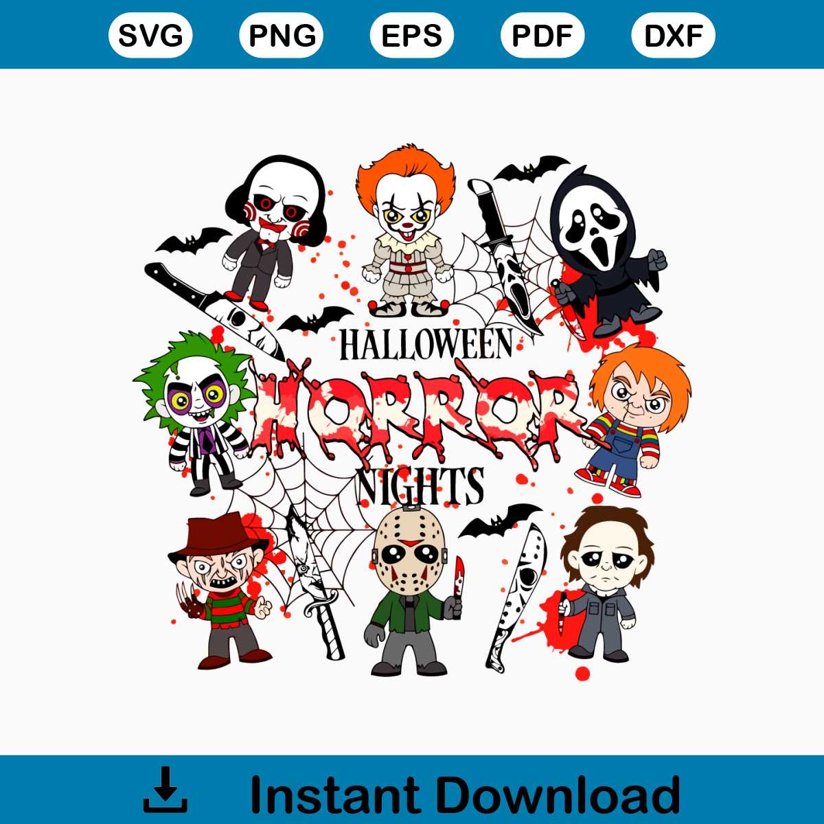 Halloween Horror Nights Chibi Characters SVG Digital File | Inspire Uplift
